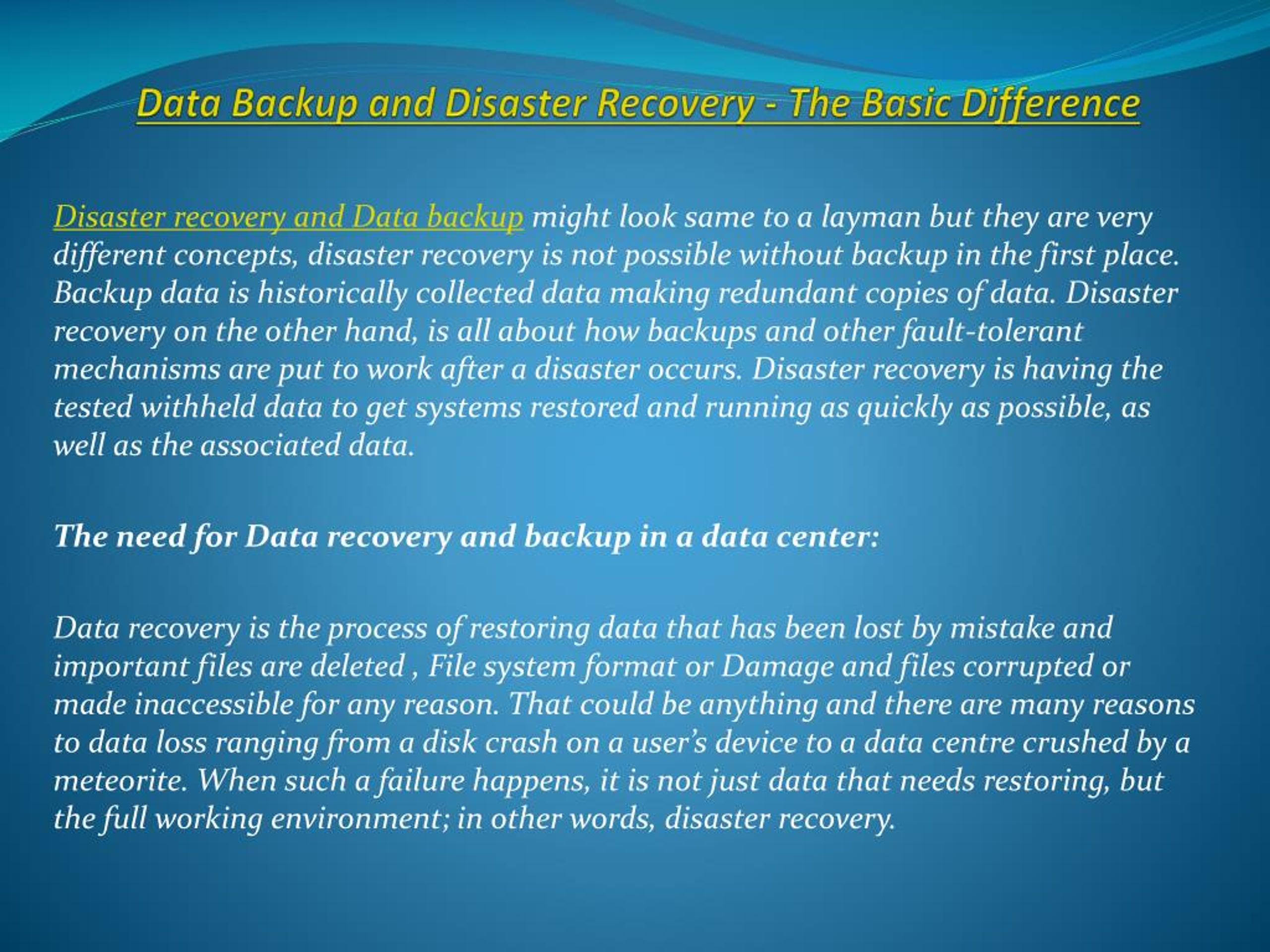 PPT - Data Backup and Disaster Recovery - The Basic Difference ...