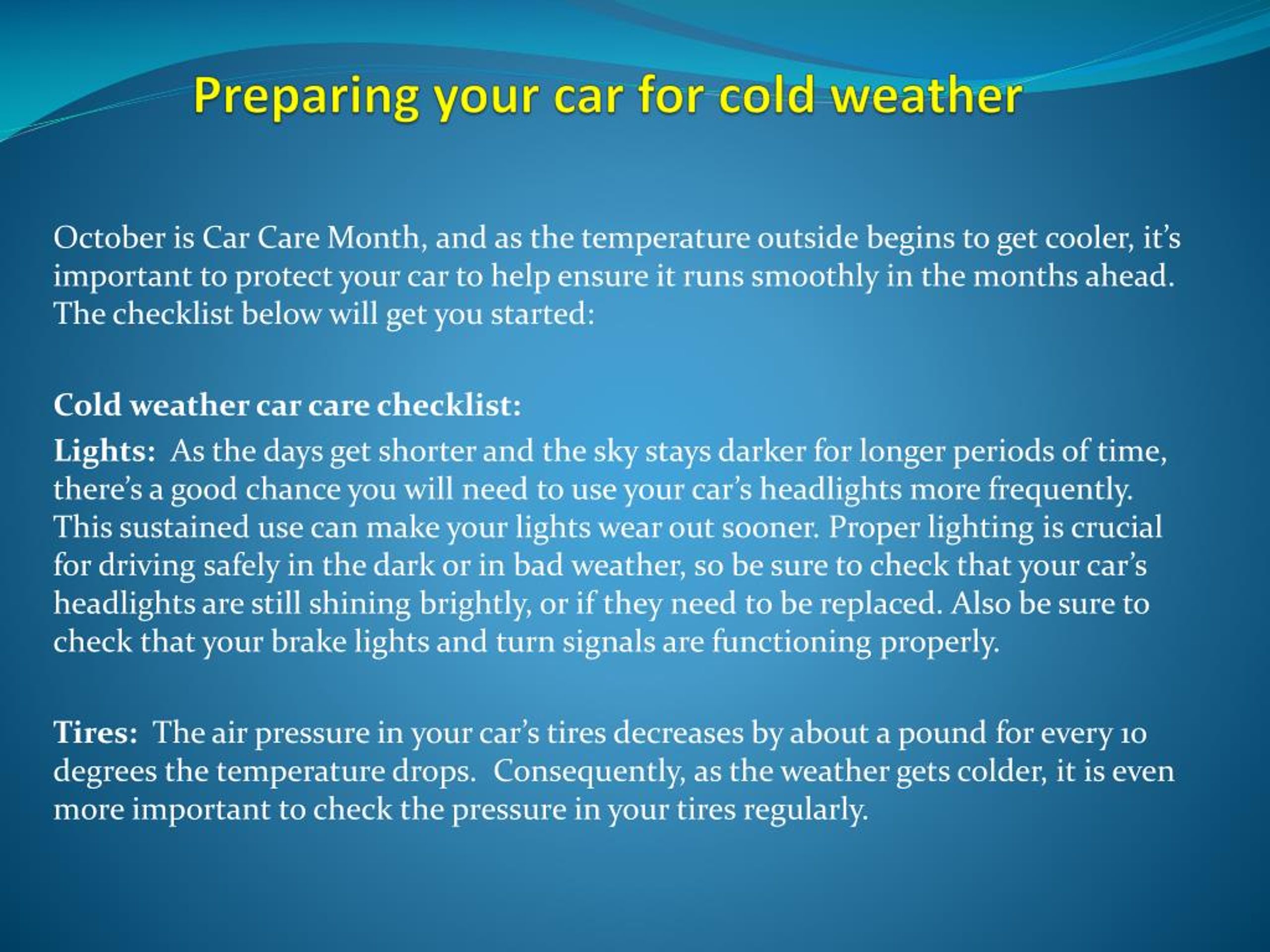 PPT - Preparing your car for cold weather PowerPoint Presentation, free ...