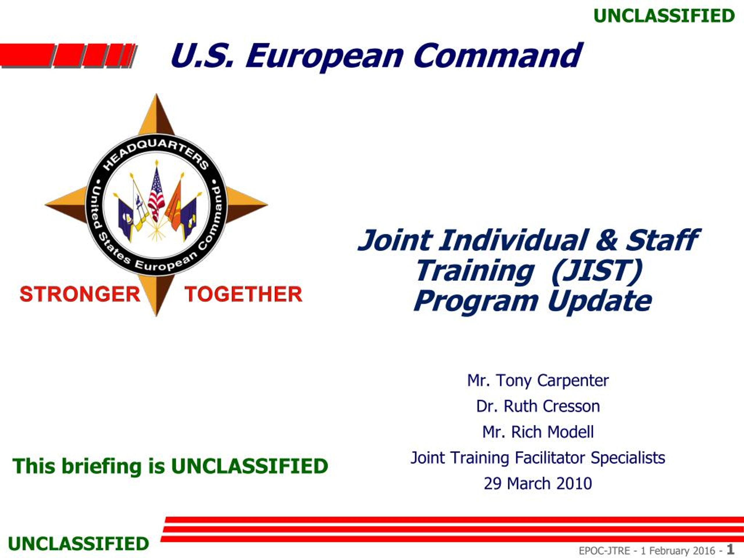 PPT - Joint Individual & Staff Training (JIST) Program Update ...