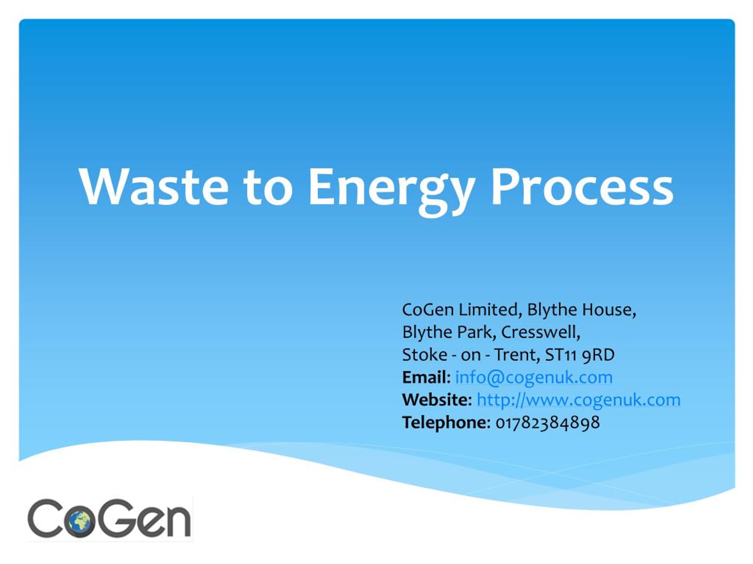 PPT - Advanced Gasification Technology of Waste to Energy by CoGen ...