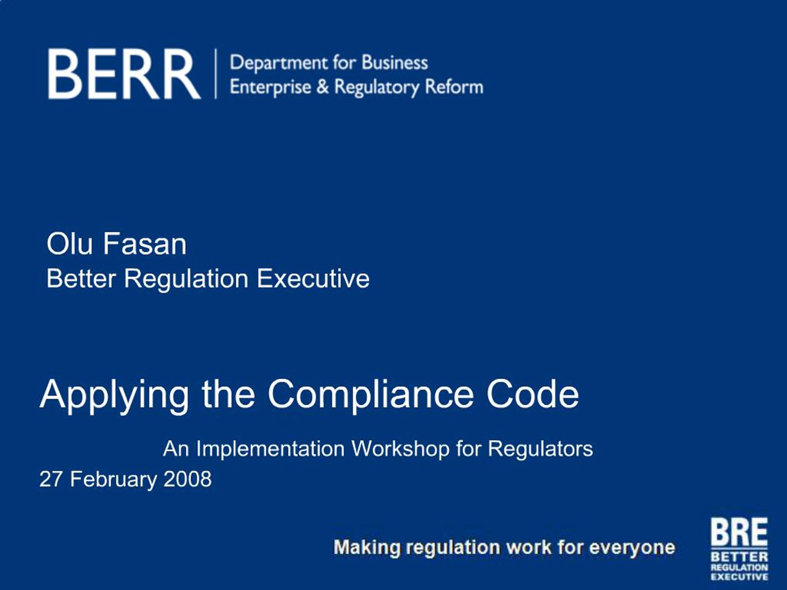 PPT - Olu Fasan Better Regulation Executive PowerPoint Presentation ...