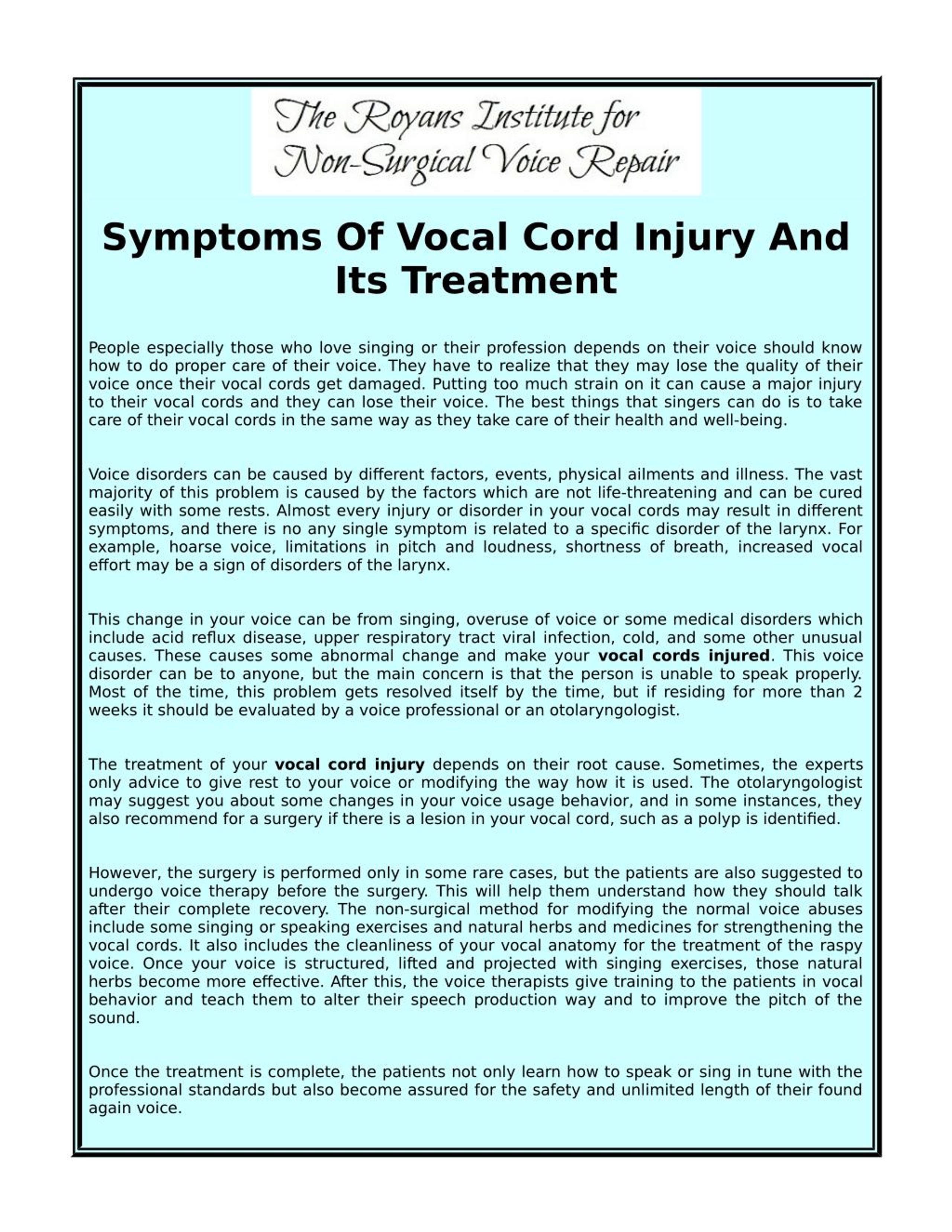PPT - Symptoms Of Vocal Cord Injury And Its Treatment PowerPoint ...