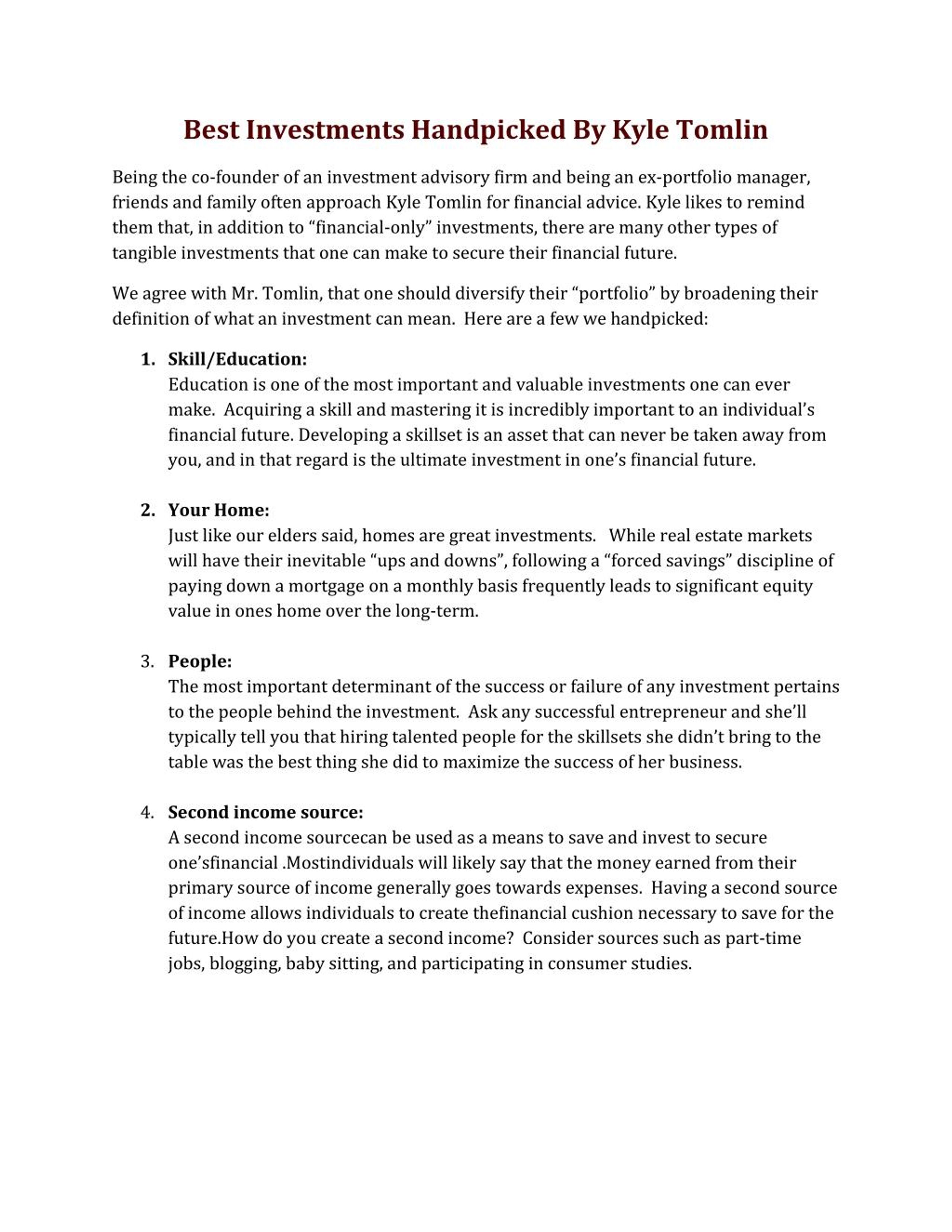 PPT - Best Investments Handpicked By Kyle Tomlin PowerPoint ...