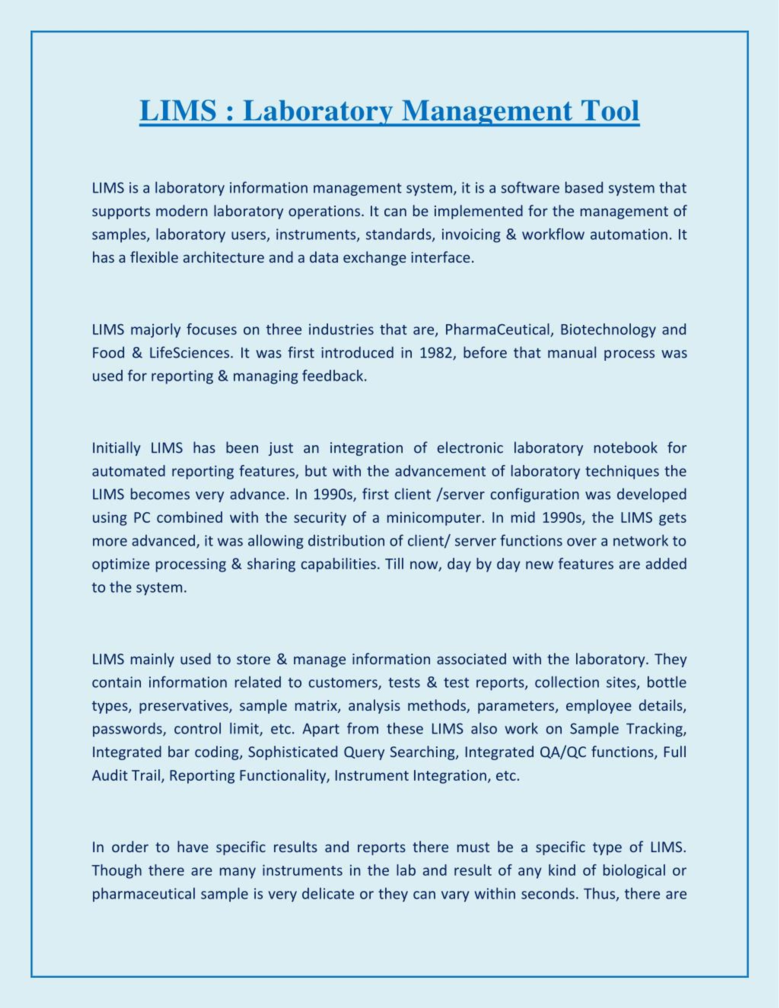 PPT - LIMS : Laboratory Management Tool PowerPoint Presentation, free ...