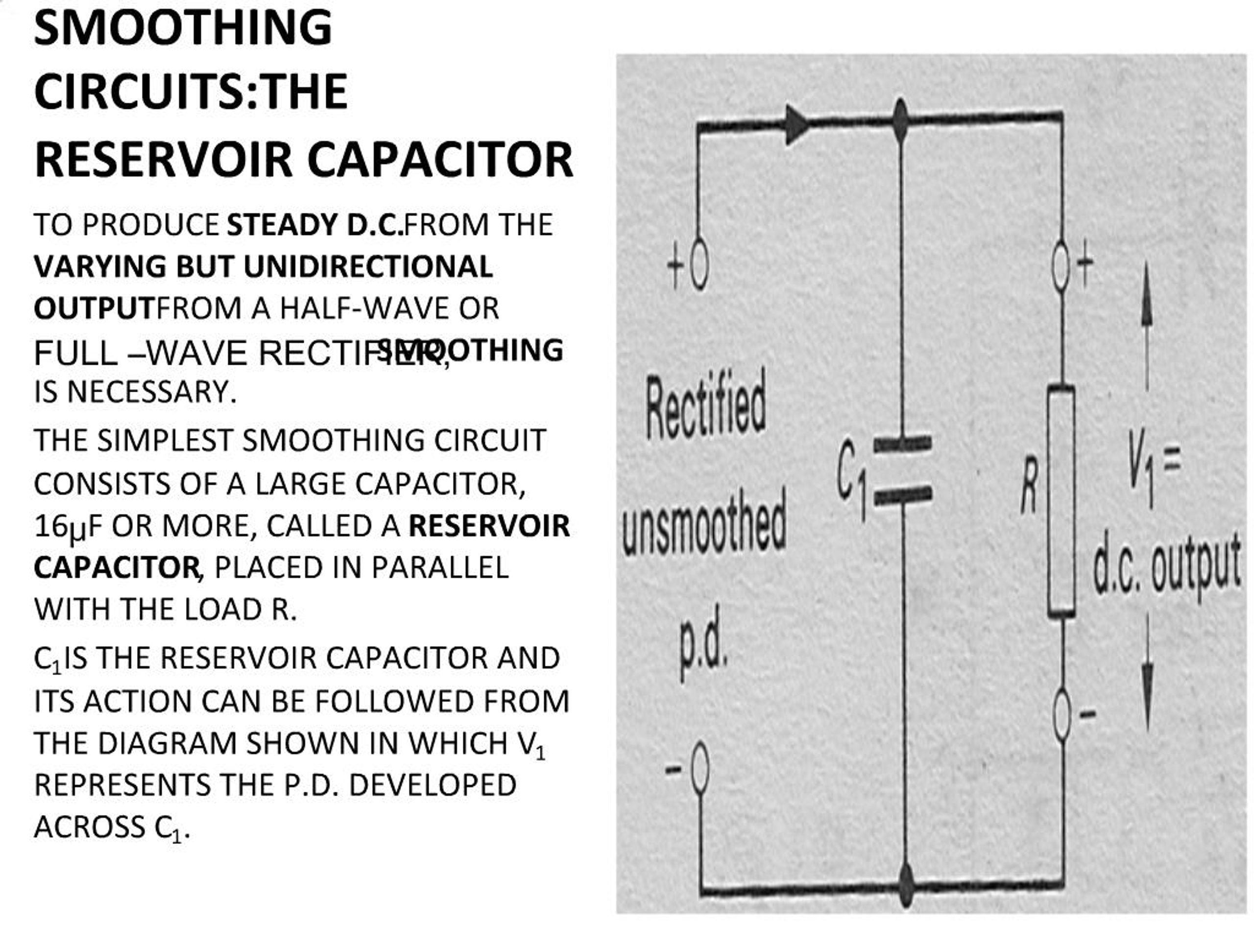 PPT - SMOOTHING CIRCUITS:THE RESERVOIR CAPACITOR PowerPoint ...
