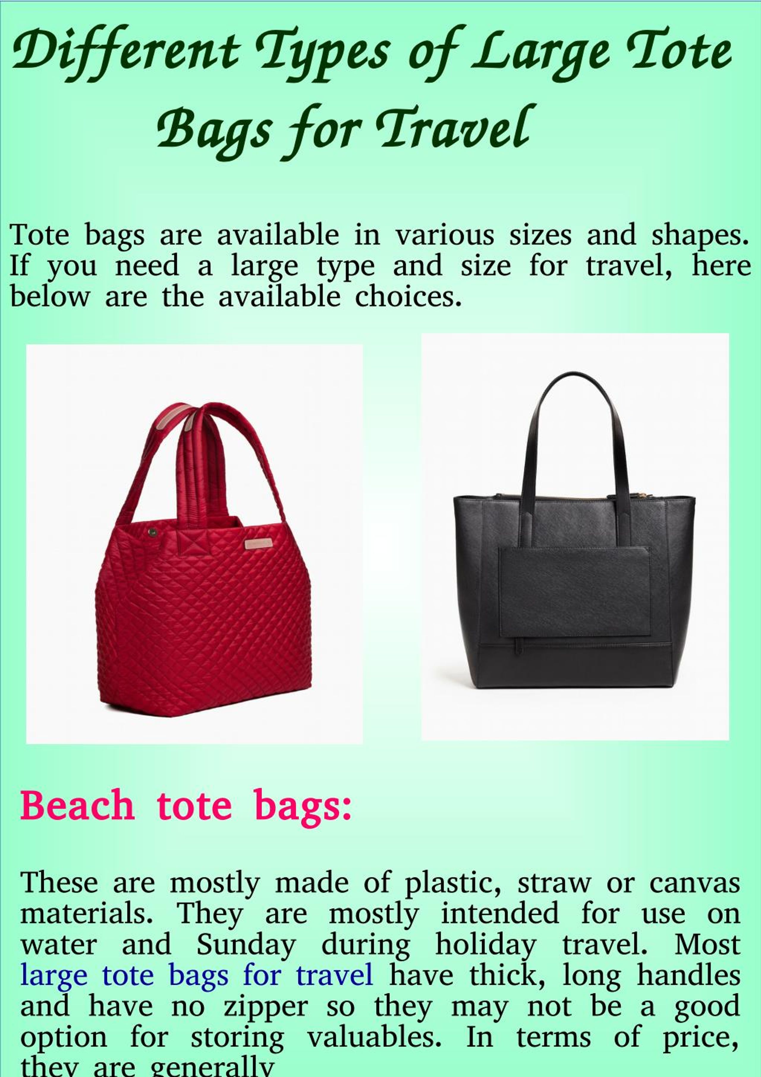 PPT - Different Types of Large Tote Bags for Travel PowerPoint ...