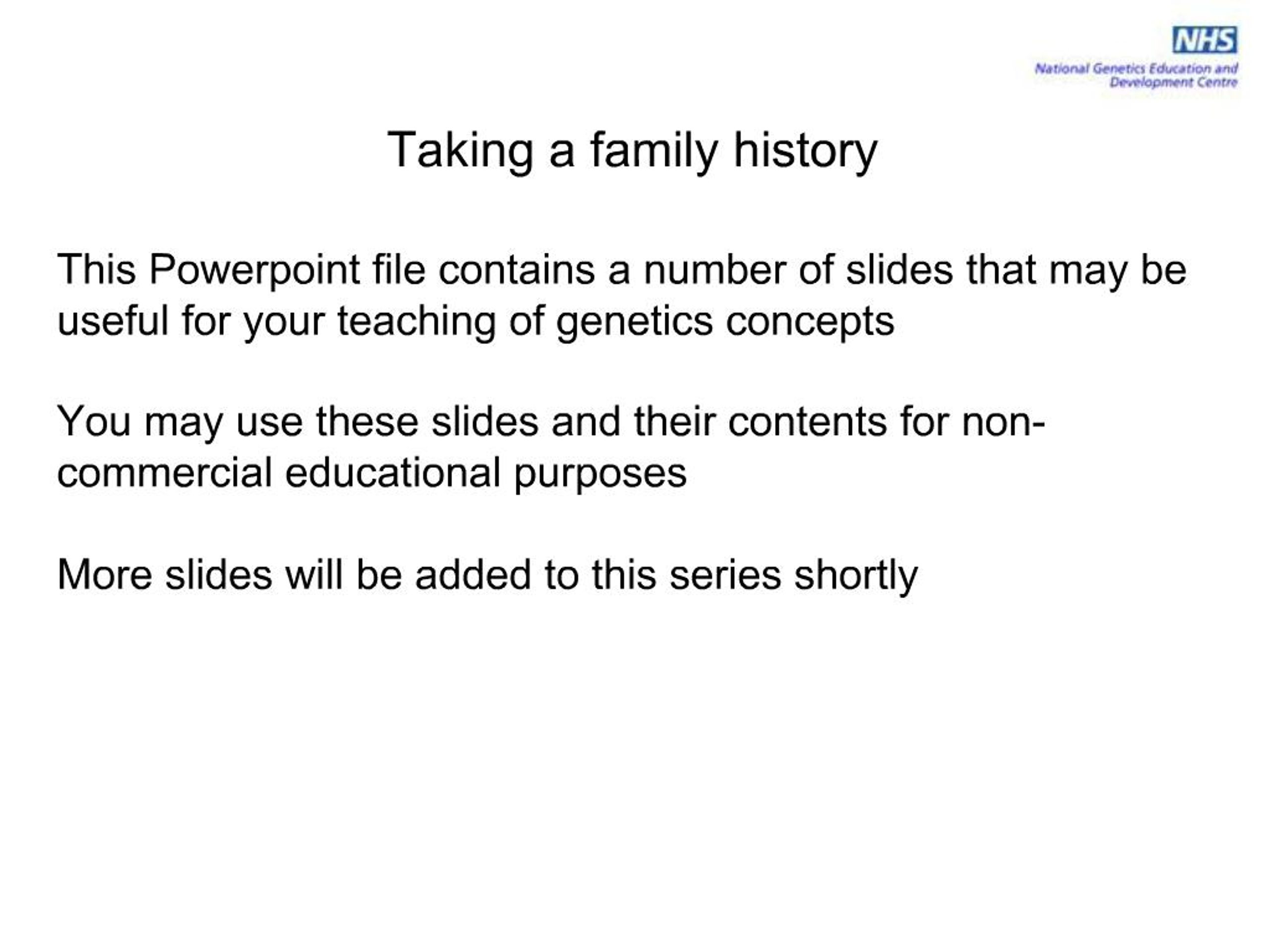 PPT - Taking a family history PowerPoint Presentation, free download ...