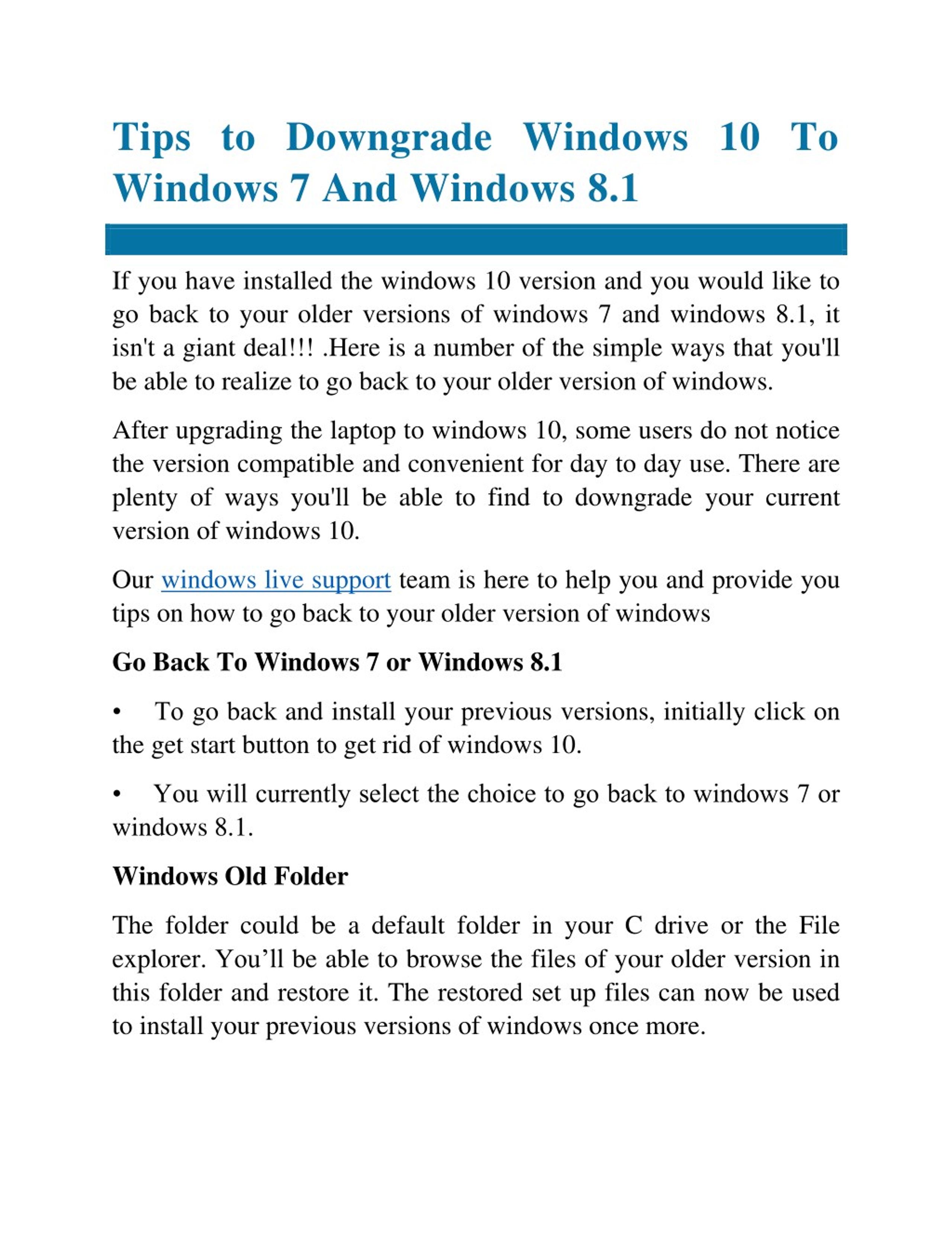 PPT - Tips to Downgrade the windows 10 to windows 7 and windows 8.1 ...
