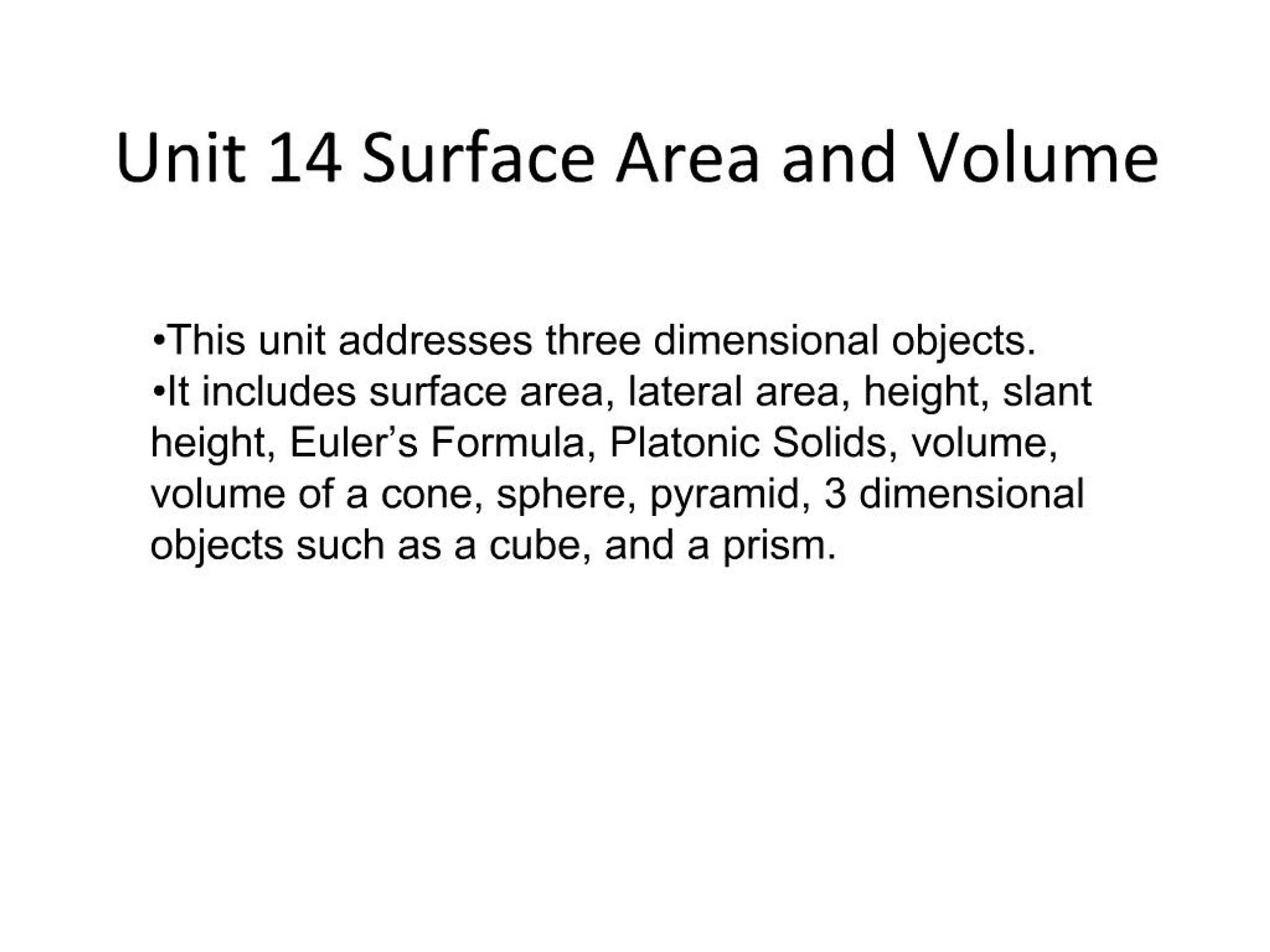 PPT - Unit 14 Surface Area and Volume PowerPoint Presentation, free ...