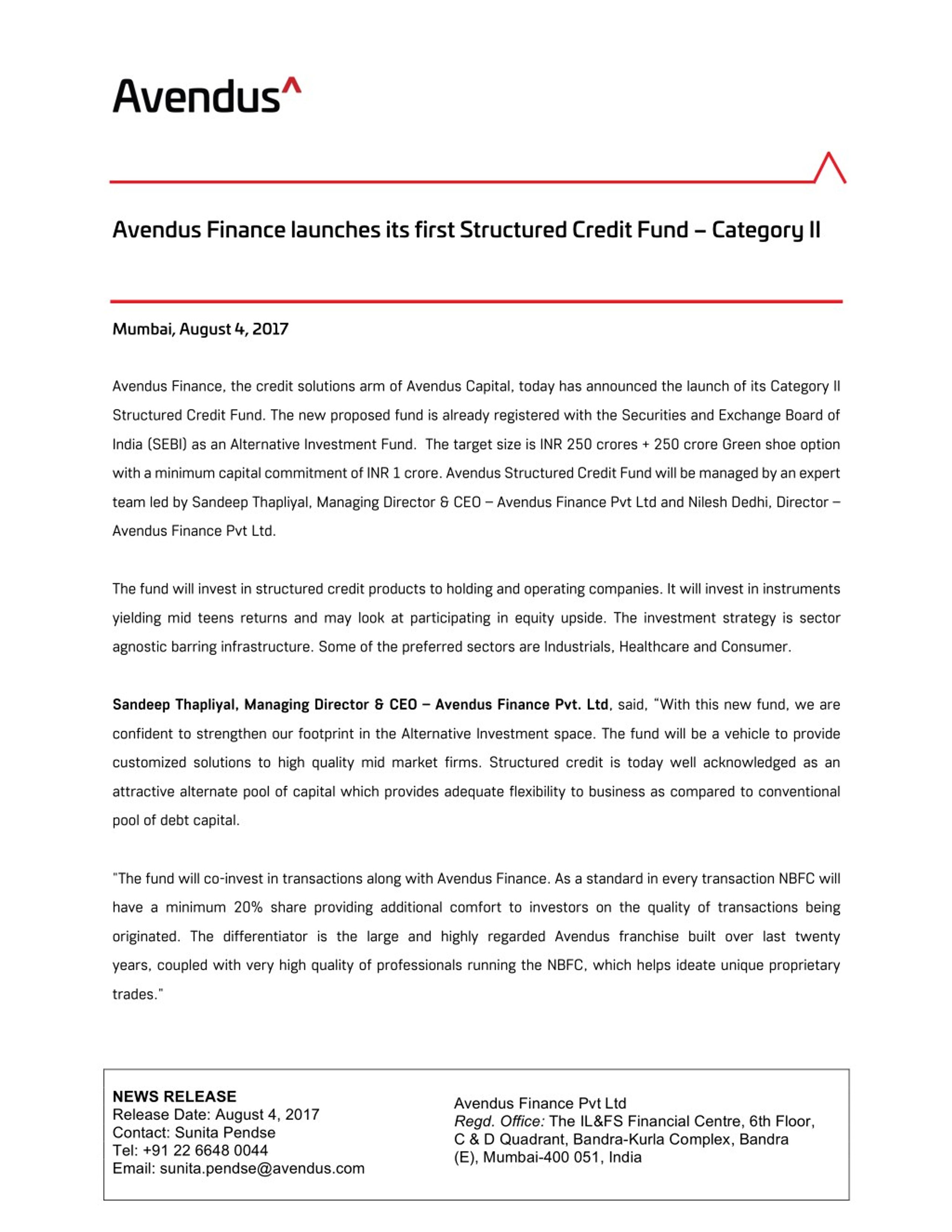 PPT - Avendus Finance launches its first Structured Credit Fund ...