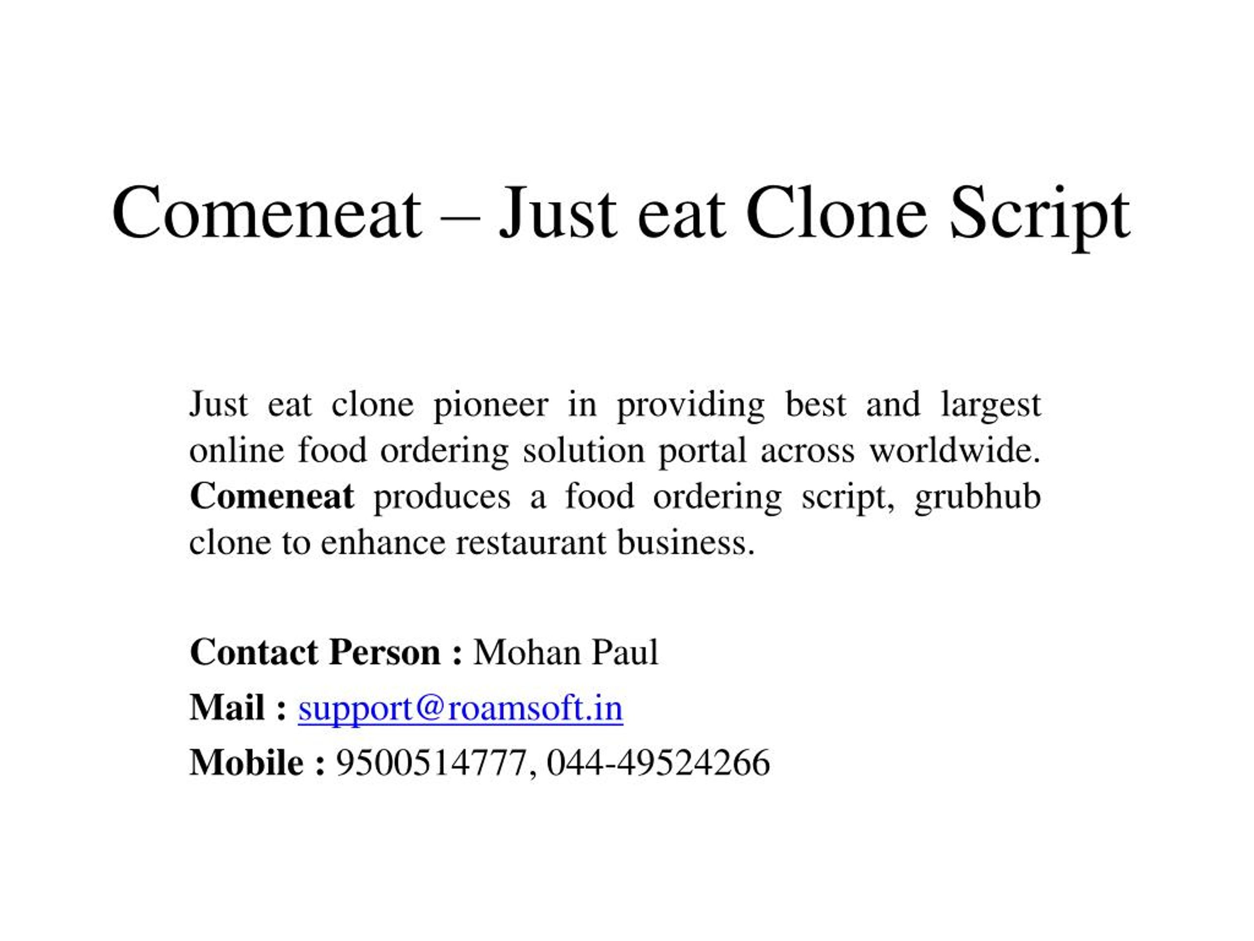 PPT - Comeneat - Just eat Clone Food ordering script PowerPoint Presentation - ID:7691667