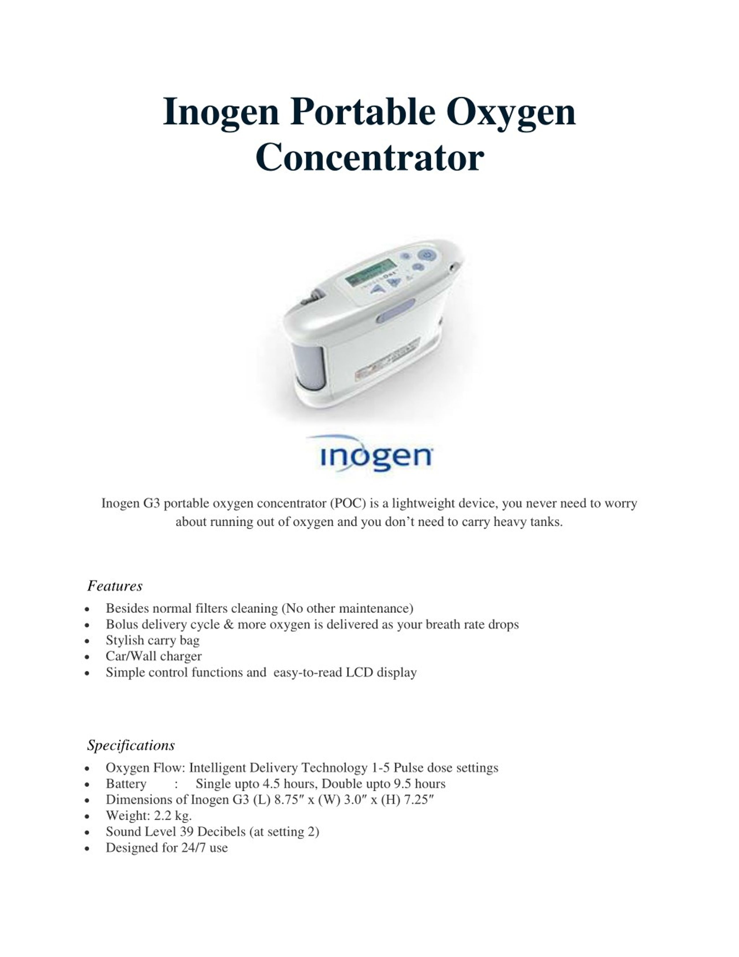PPT - Inogen Portable Oxygen Concentrator PowerPoint Presentation, free ...