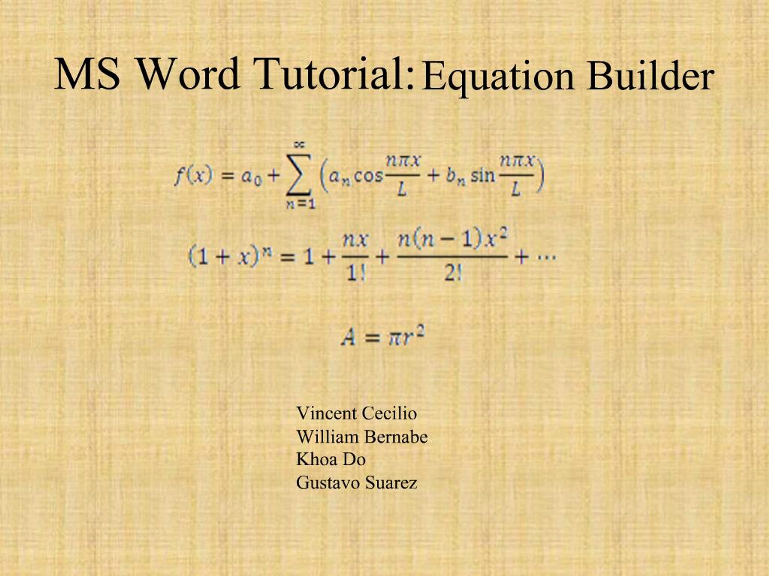 PPT - MS Word Tutorial: Equation Builder PowerPoint Presentation, free ...