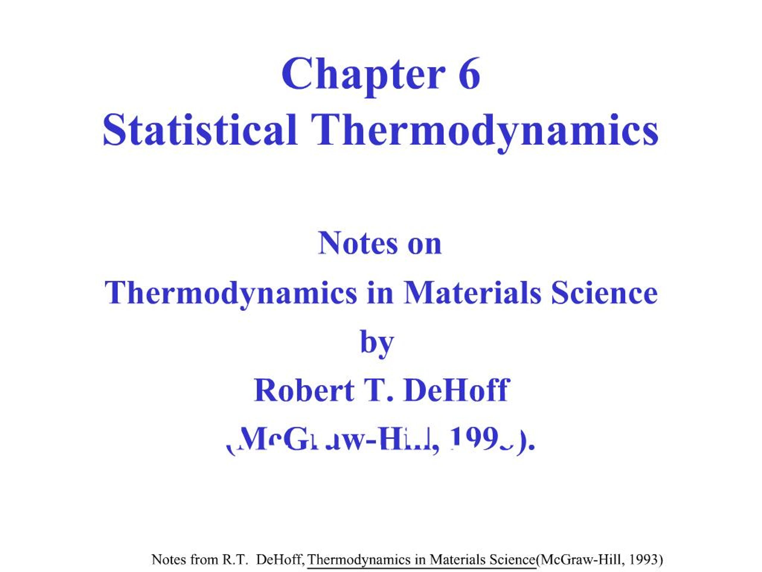 PPT - Chapter 6 Statistical Thermodynamics PowerPoint Presentation ...