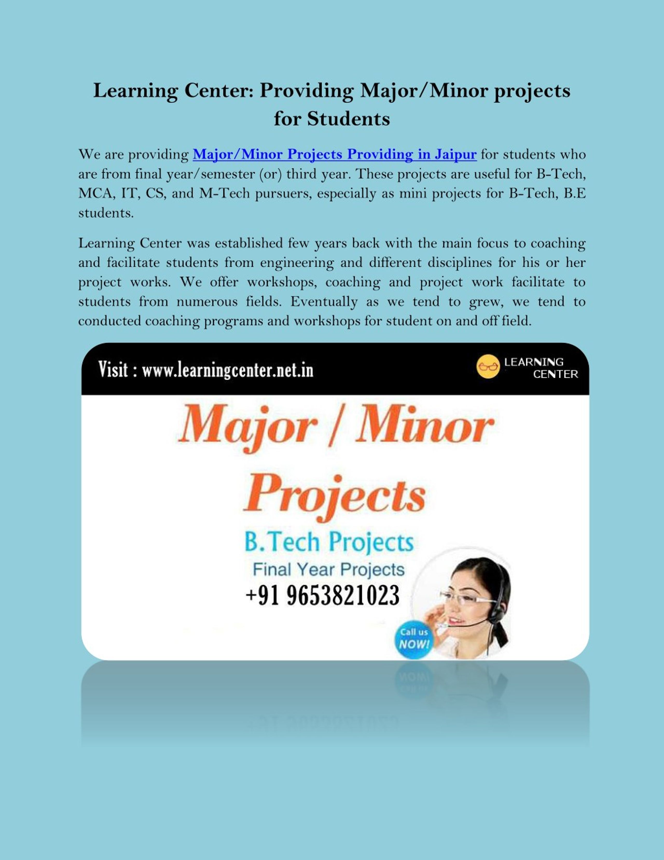 PPT - Learning Center: Providing Major/Minor projects for Students ...