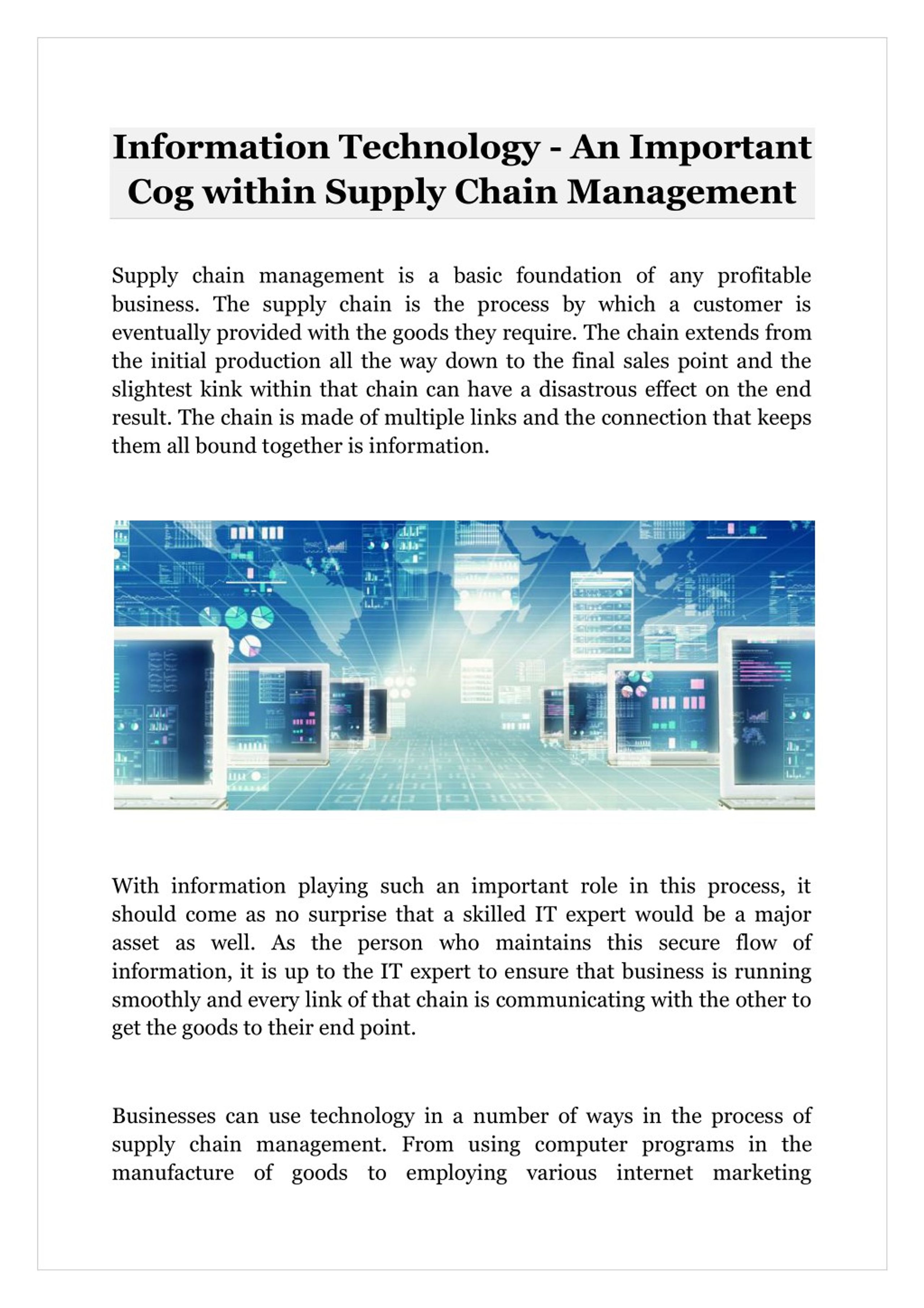 PPT - Information Technology - An Important Cog within Supply Chain ...