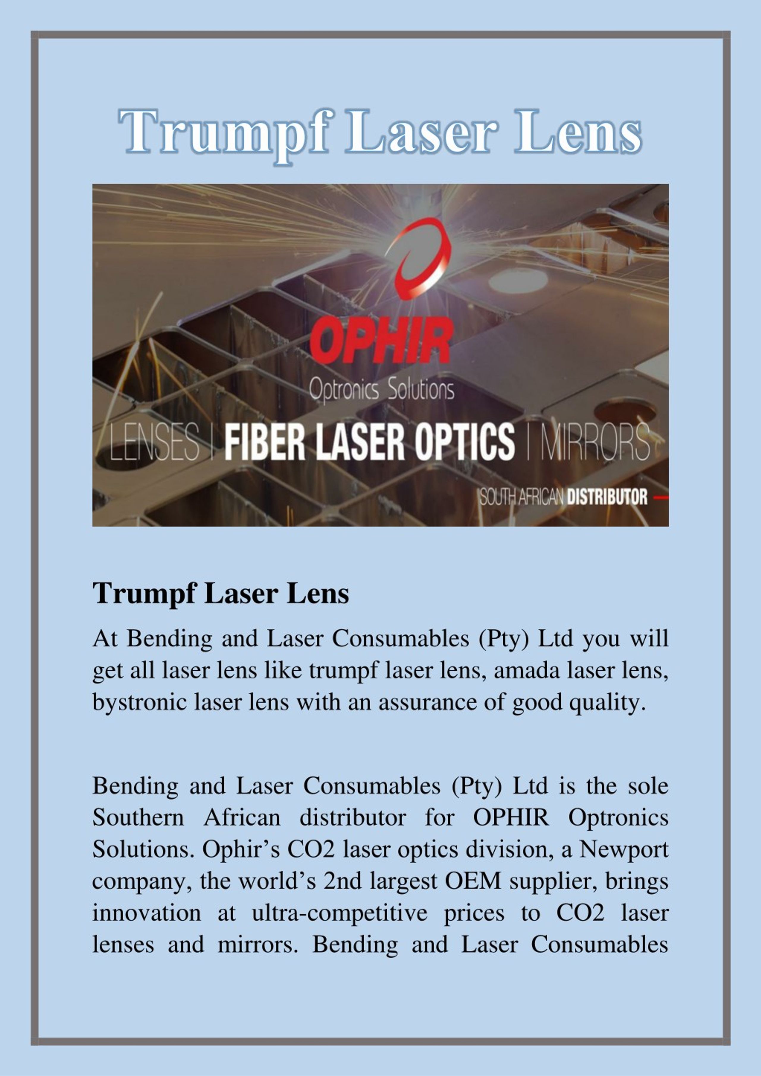 PPT - Trumpf Laser Lens PowerPoint Presentation, free download - ID:7770836