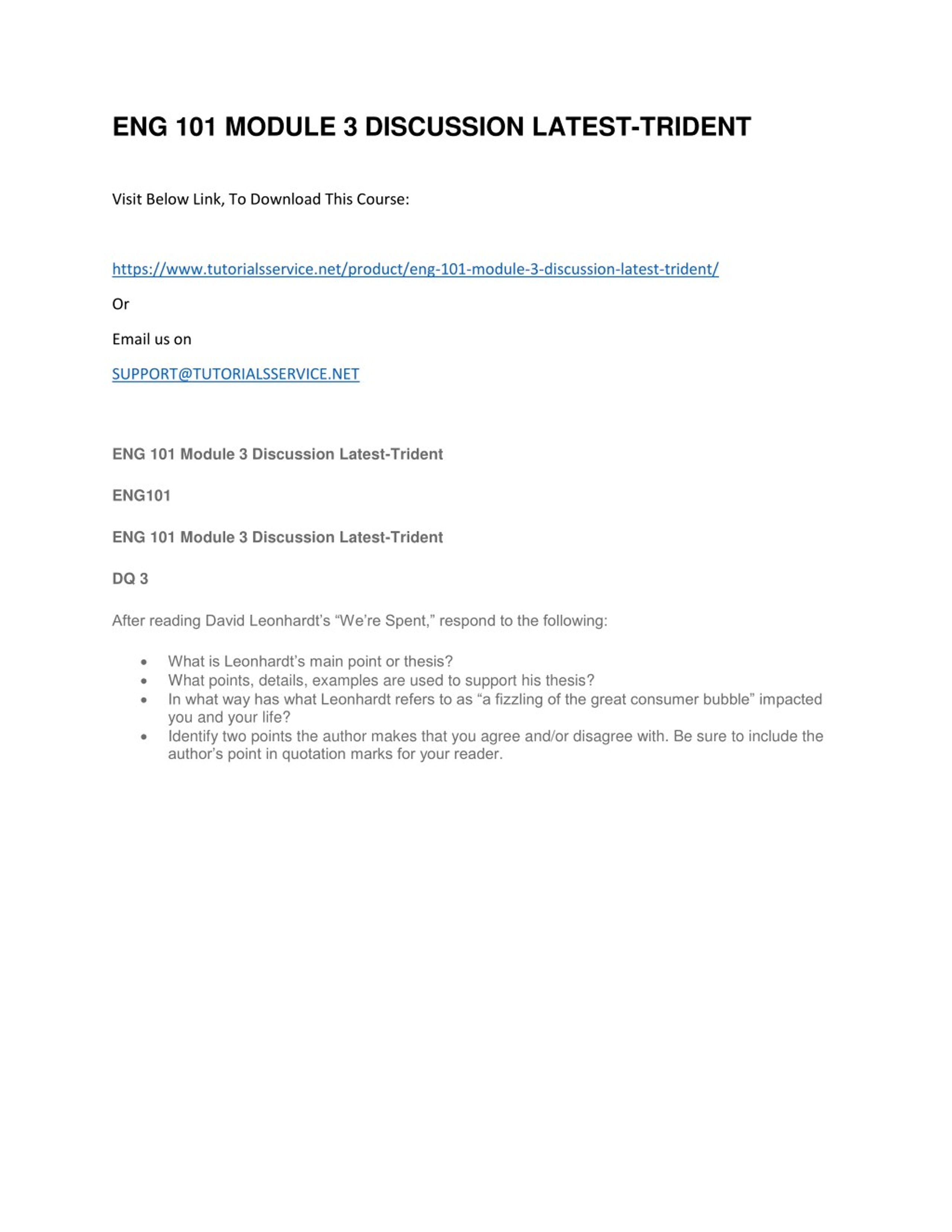 PPT - ENG 101 MODULE 3 DISCUSSION LATEST-TRIDENT PowerPoint ...