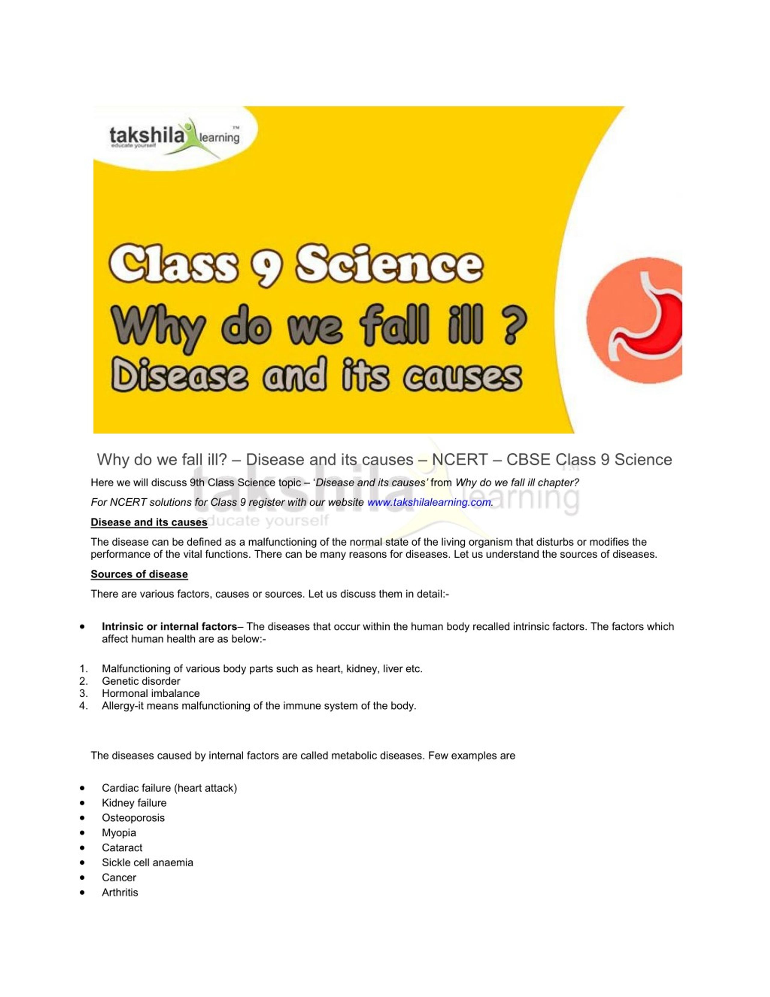 PPT - Why do we fall ill? Disease and its causes NCERT - CBSE Class 9 ...