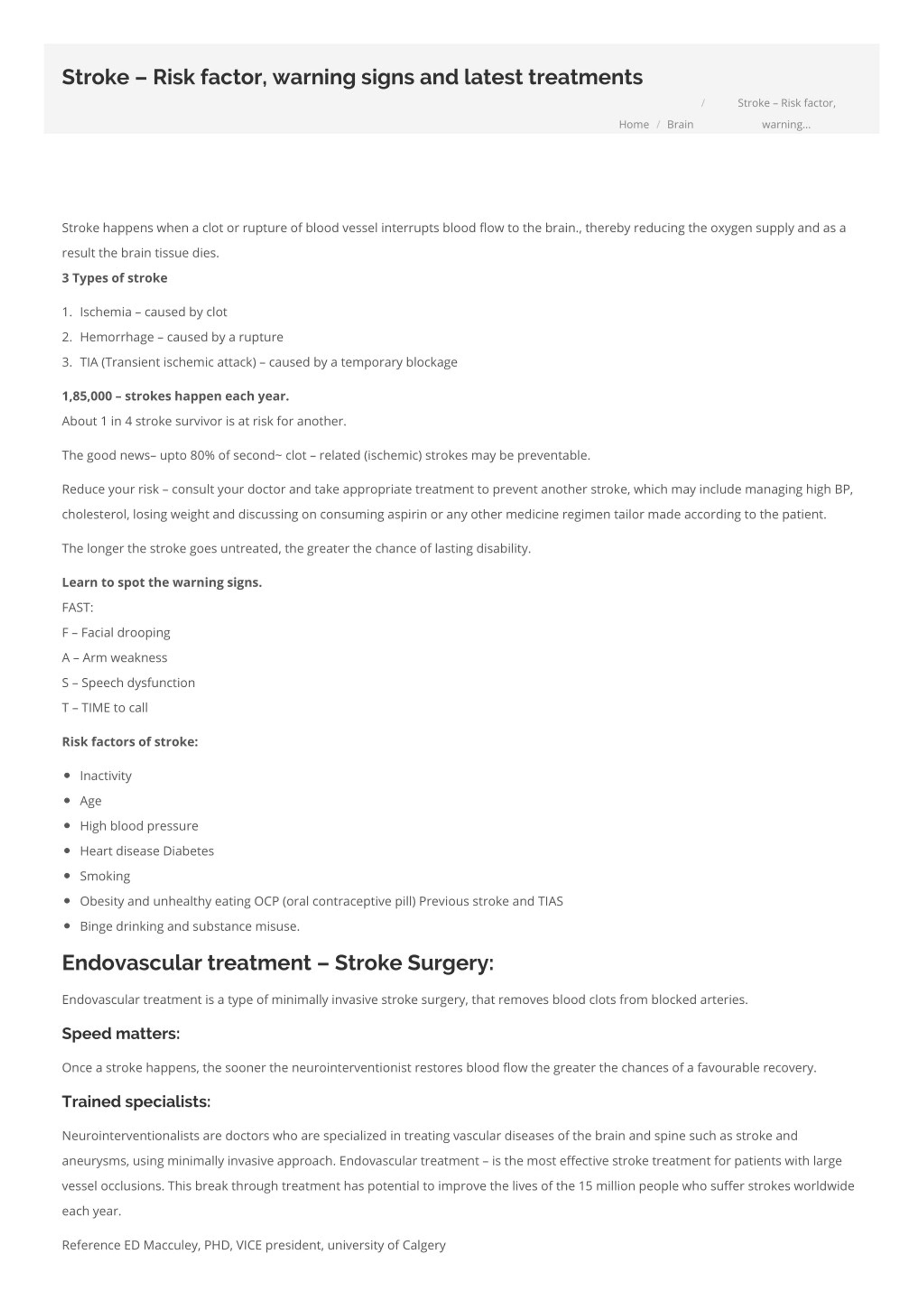 PPT - Stroke â€“ Risk factor, warning signs and latest treatments ...