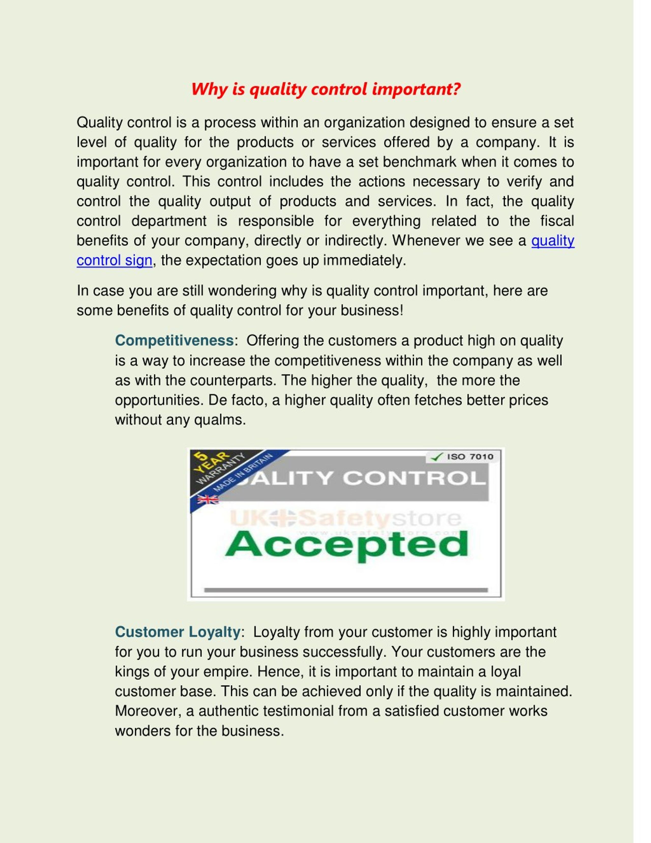 PPT - Why is quality control important PowerPoint Presentation, free ...