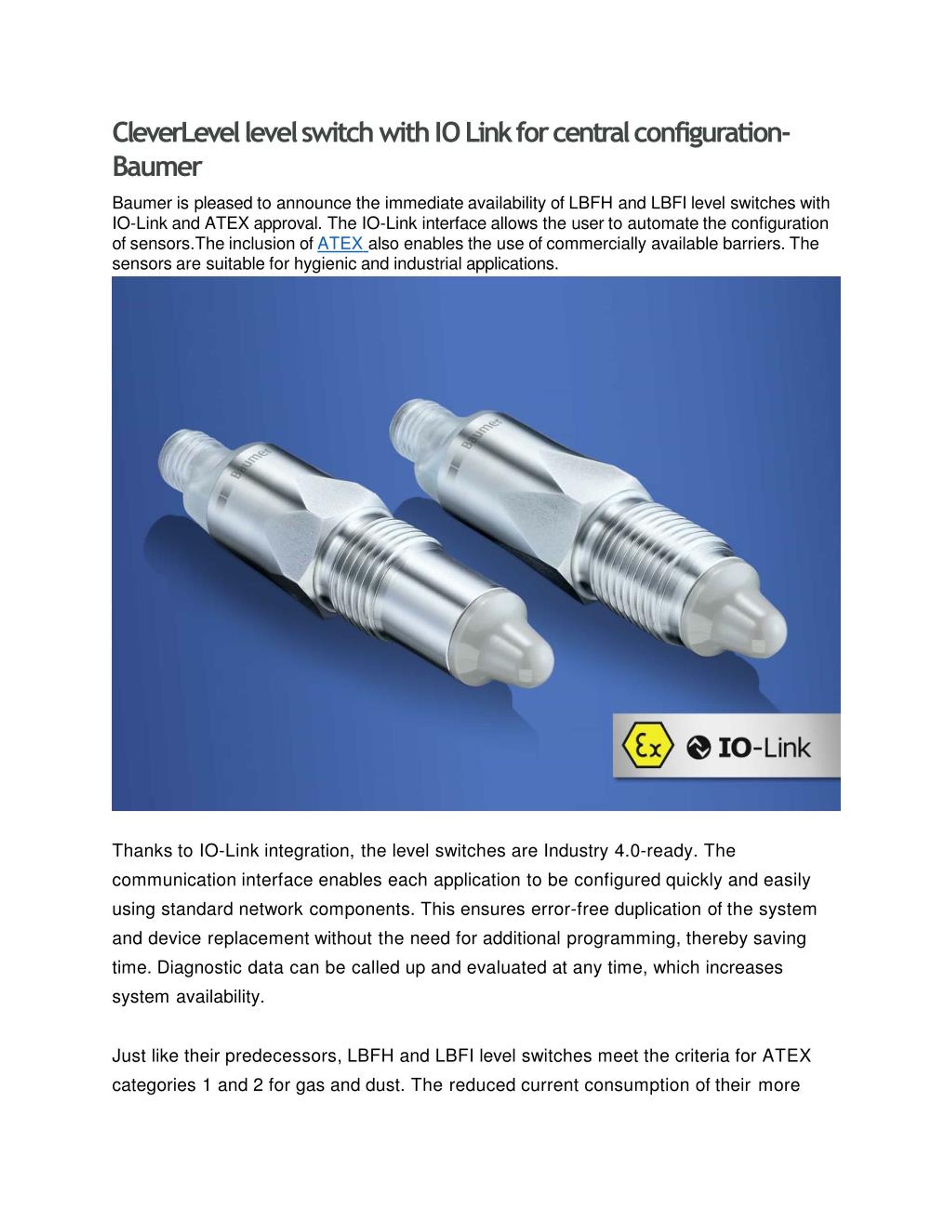 PPT - CleverLevel level switch with IO Link for central configuration-Baumer PowerPoint ...