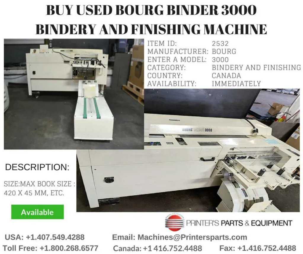 PPT - Buy Used Bourg Binder 3000 Bindery and Finishing Machine ...
