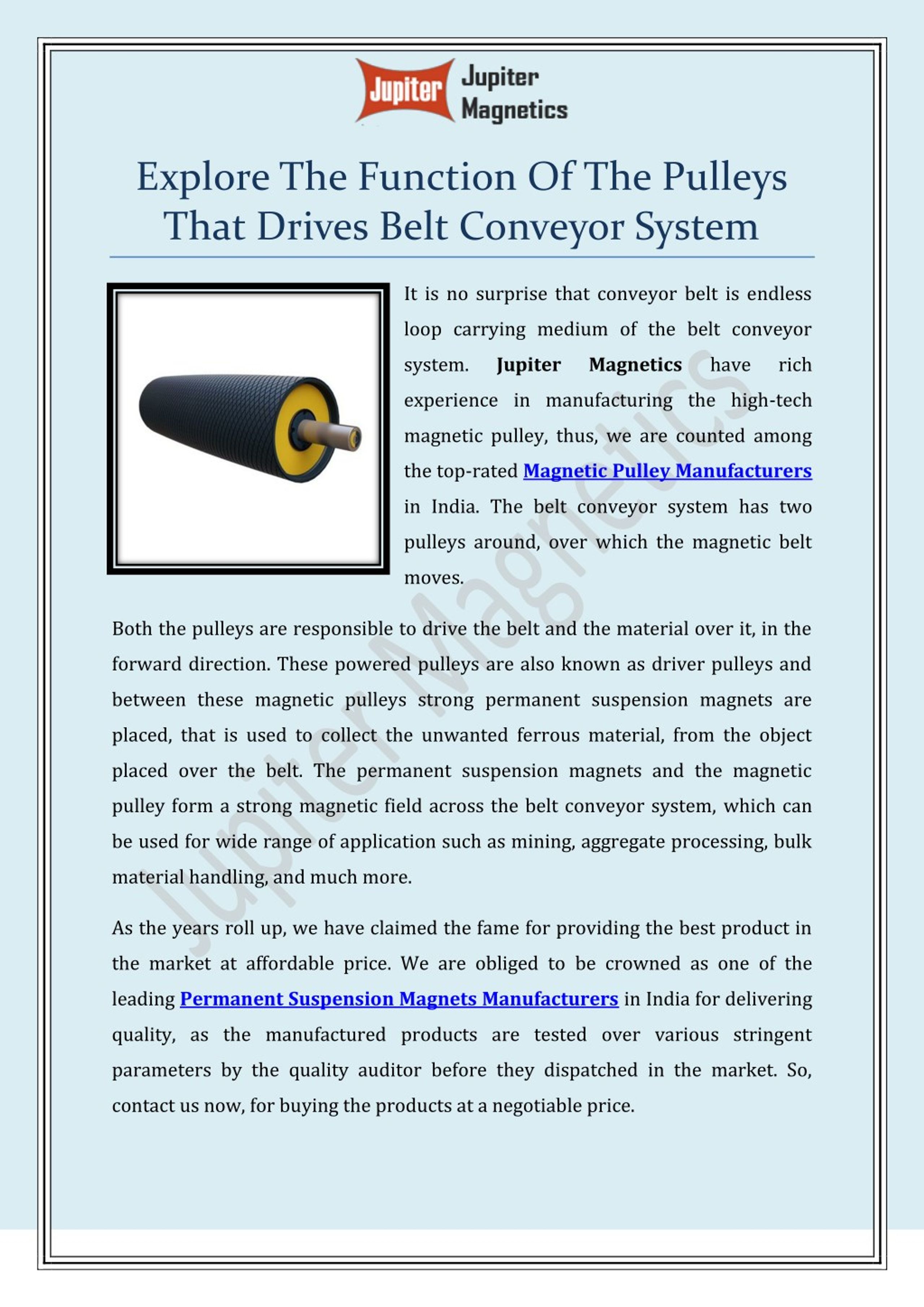 PPT - Explore The Function Of The Pulleys That Drives Belt Conveyor ...
