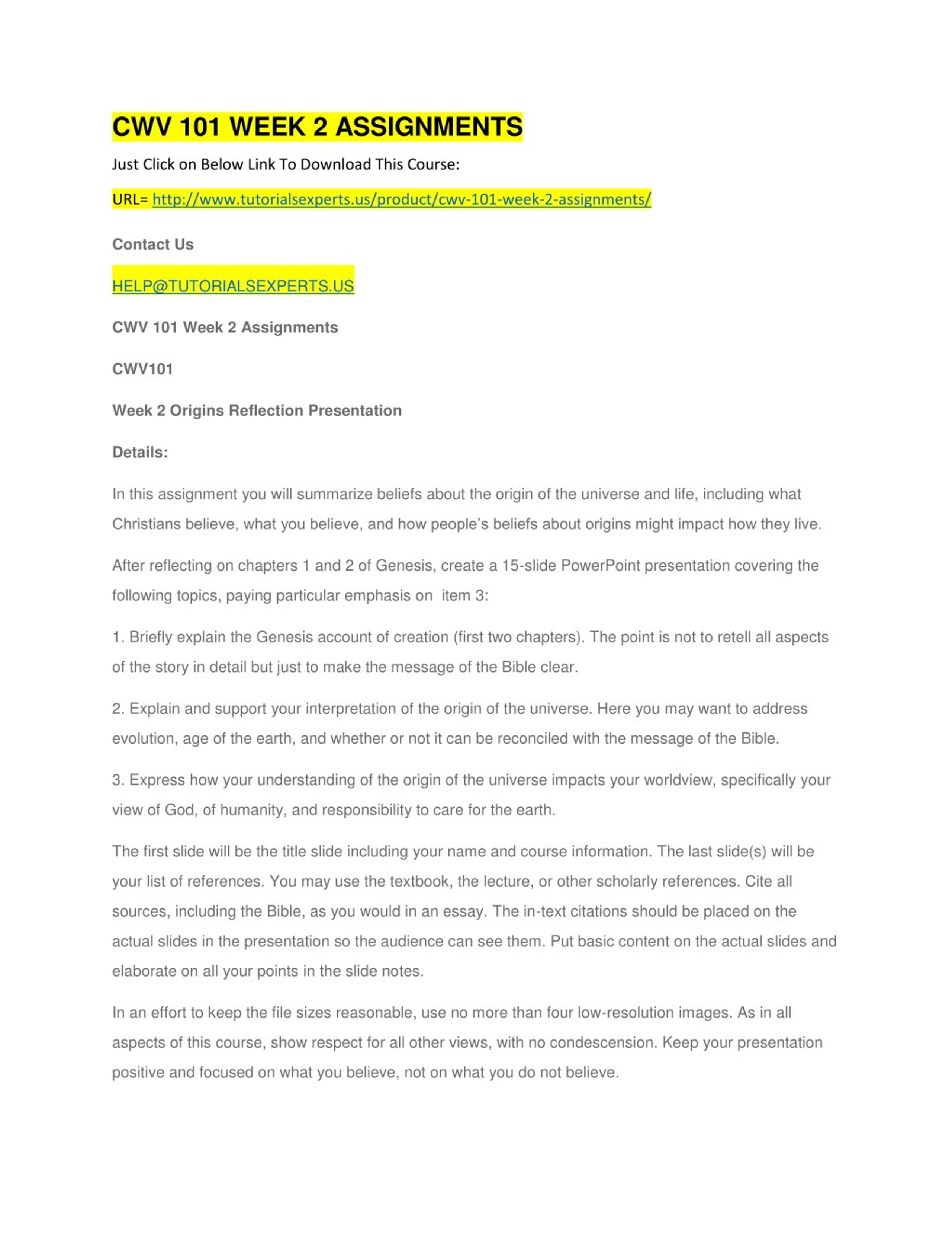 PPT - CWV 101 WEEK 2 ASSIGNMENTS PowerPoint Presentation, free download ...