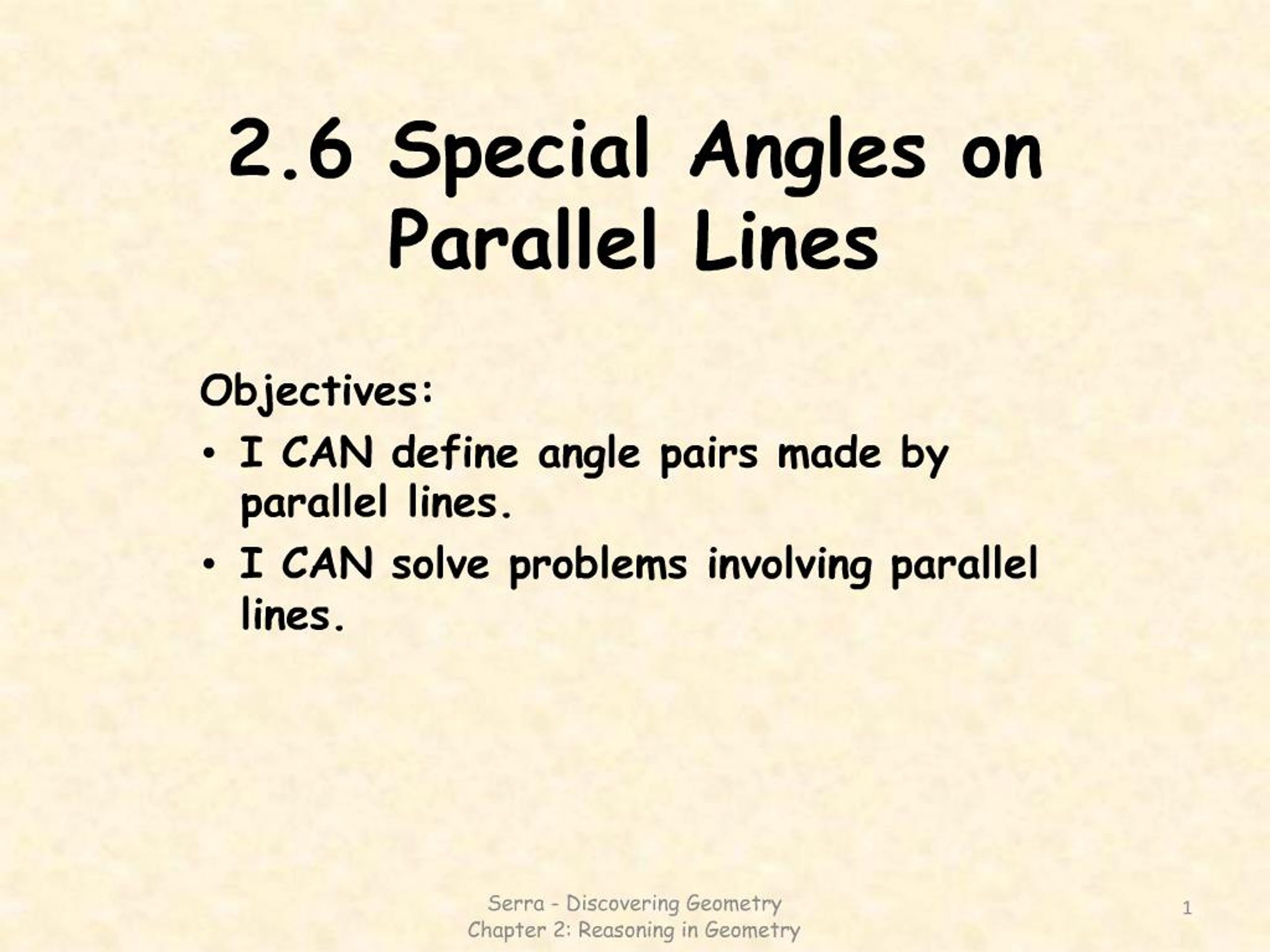 PPT - 2.6 Special Angles on Parallel Lines PowerPoint Presentation ...