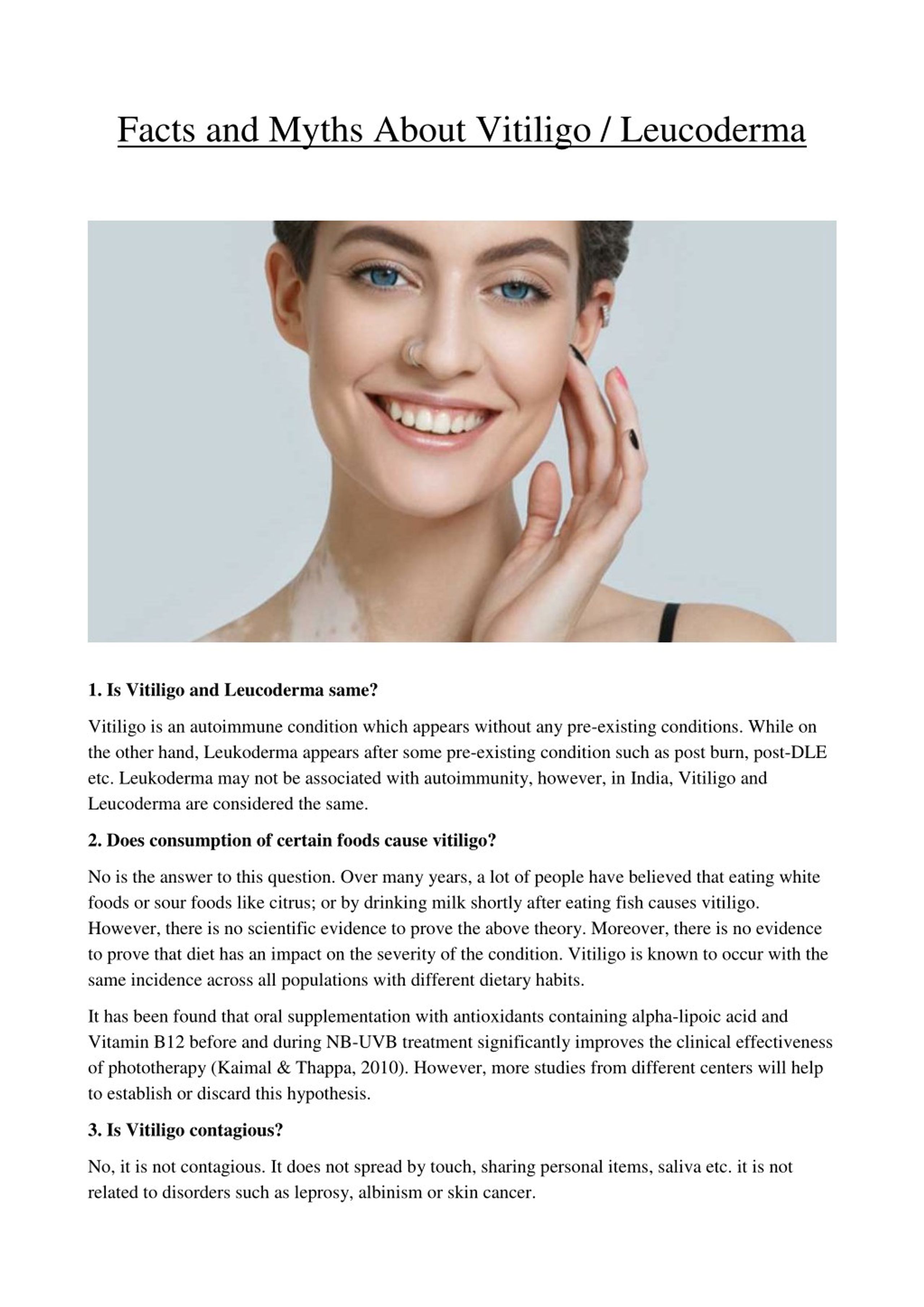 PPT - Facts and Myths About Vitiligo / Leucoderma PowerPoint ...