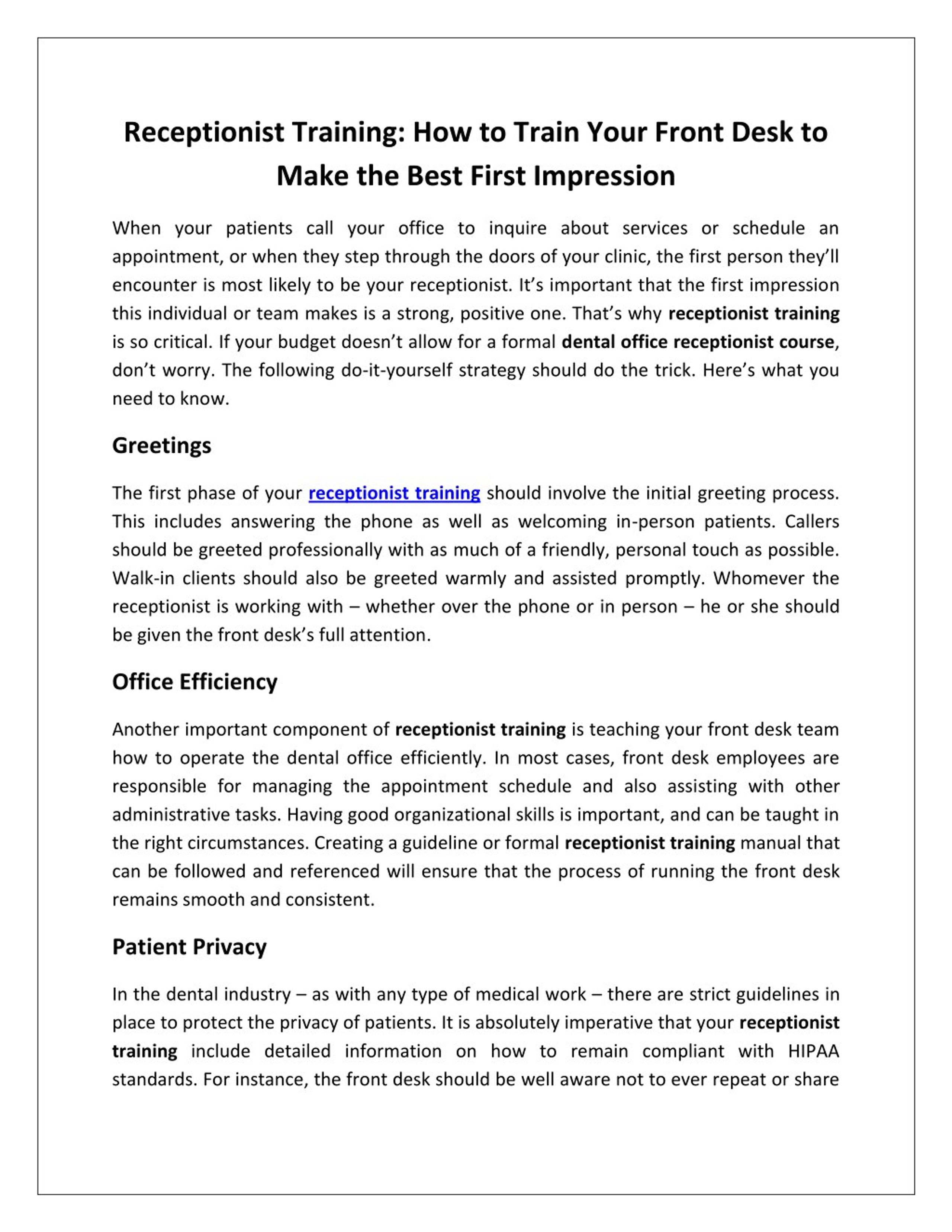 PPT - Receptionist Training: How to Train Your Front Desk to Make the ...