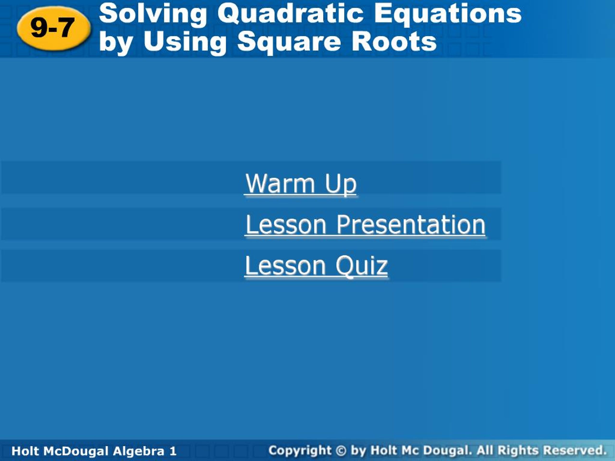 PPT - Solving Quadratic Equations by Using Square Roots PowerPoint ...