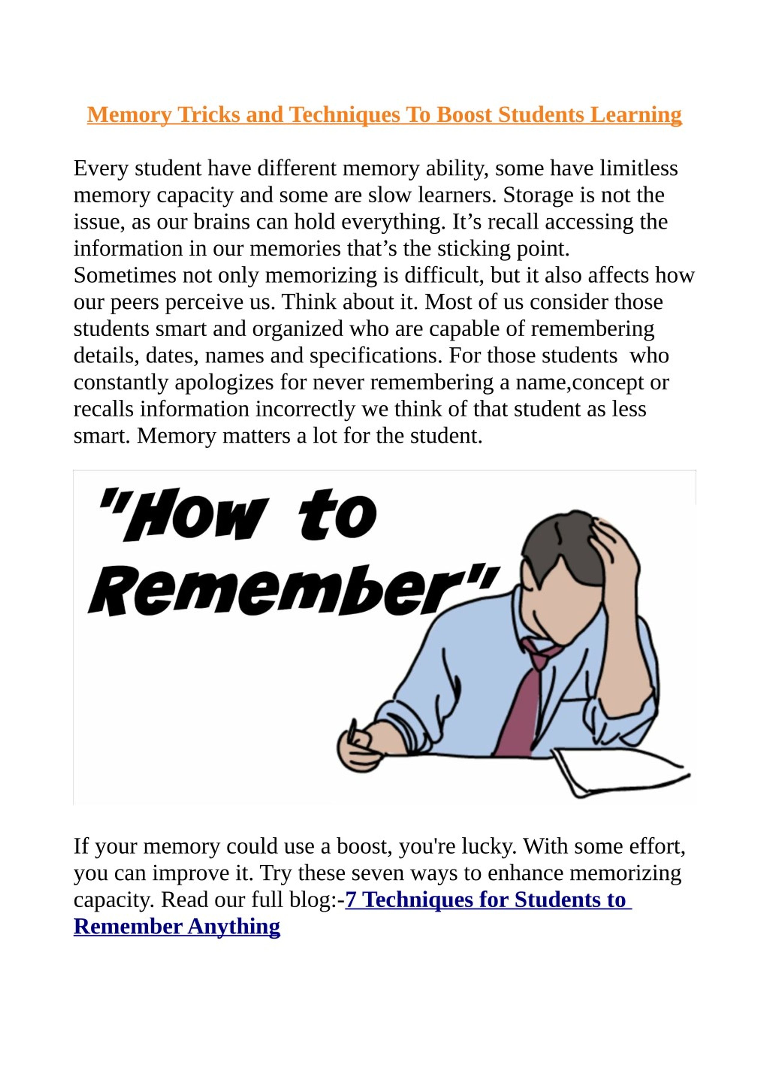 PPT - Memory Tricks and Techniques To Boost Students Learning ...