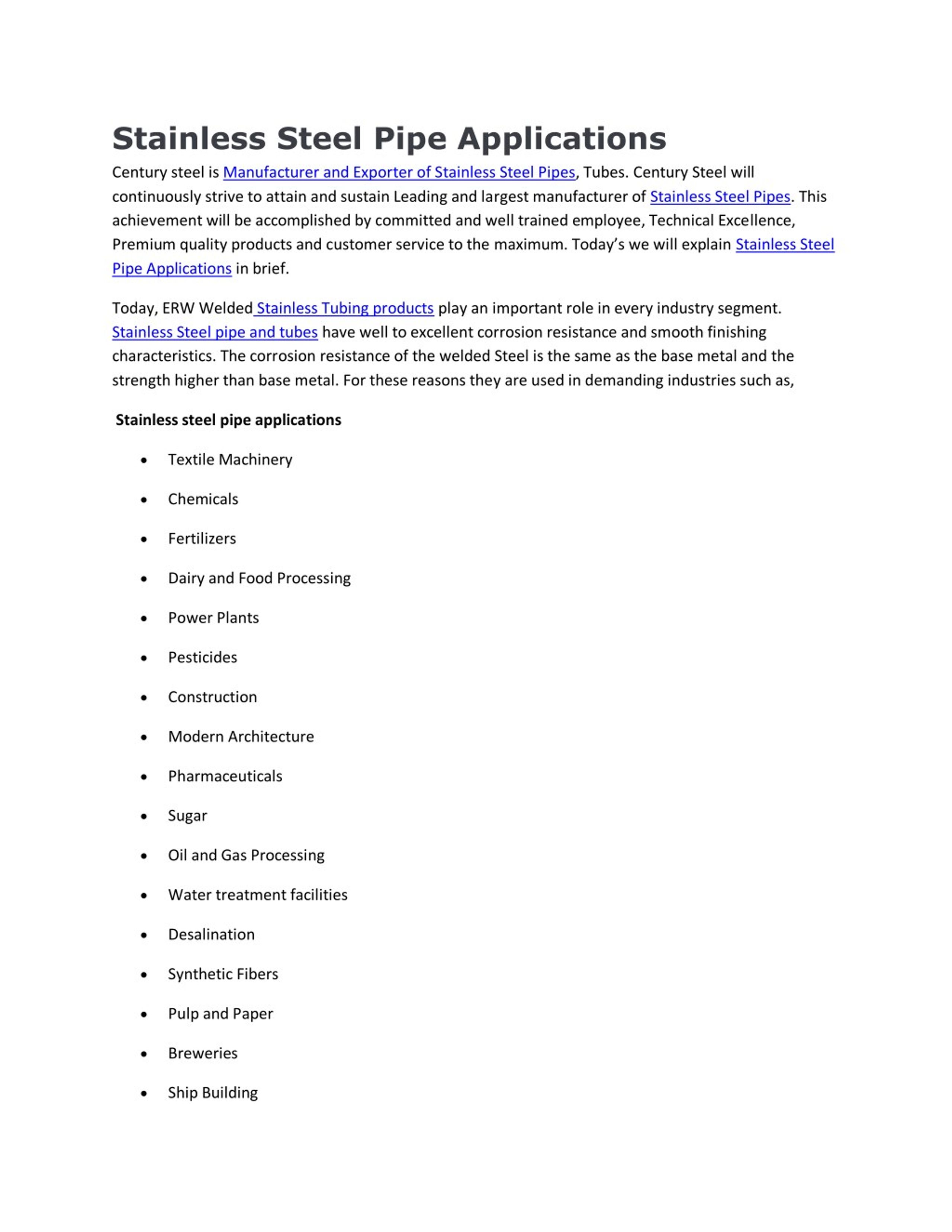 PPT - Stainless Steel Pipe Applications PowerPoint Presentation, free ...