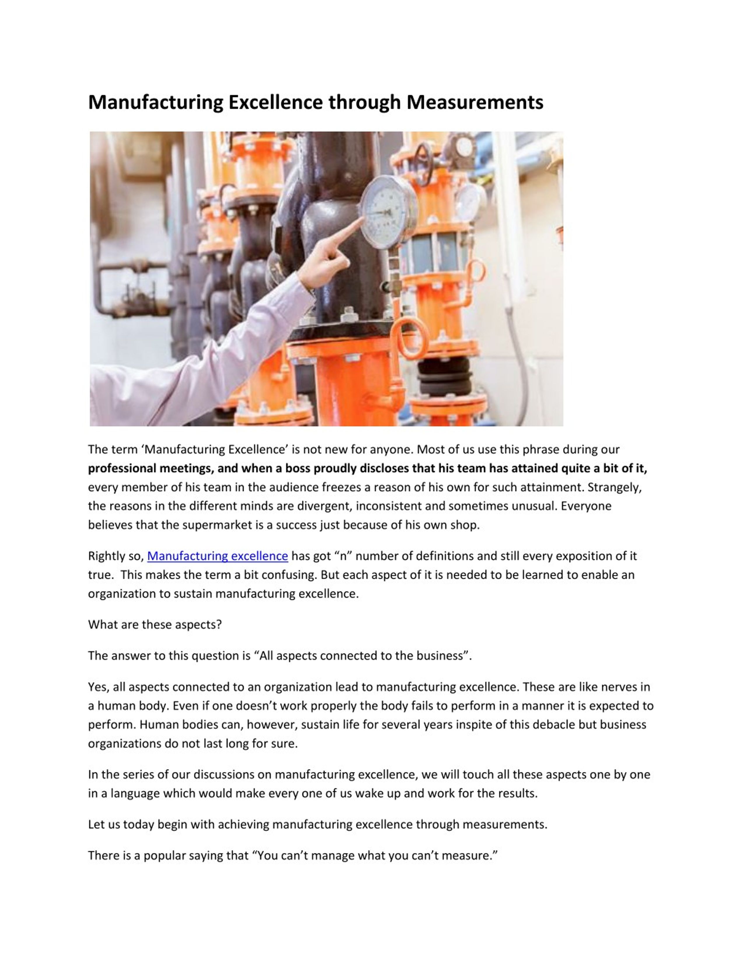 PPT - Manufacturing Excellence through Measurements PowerPoint ...