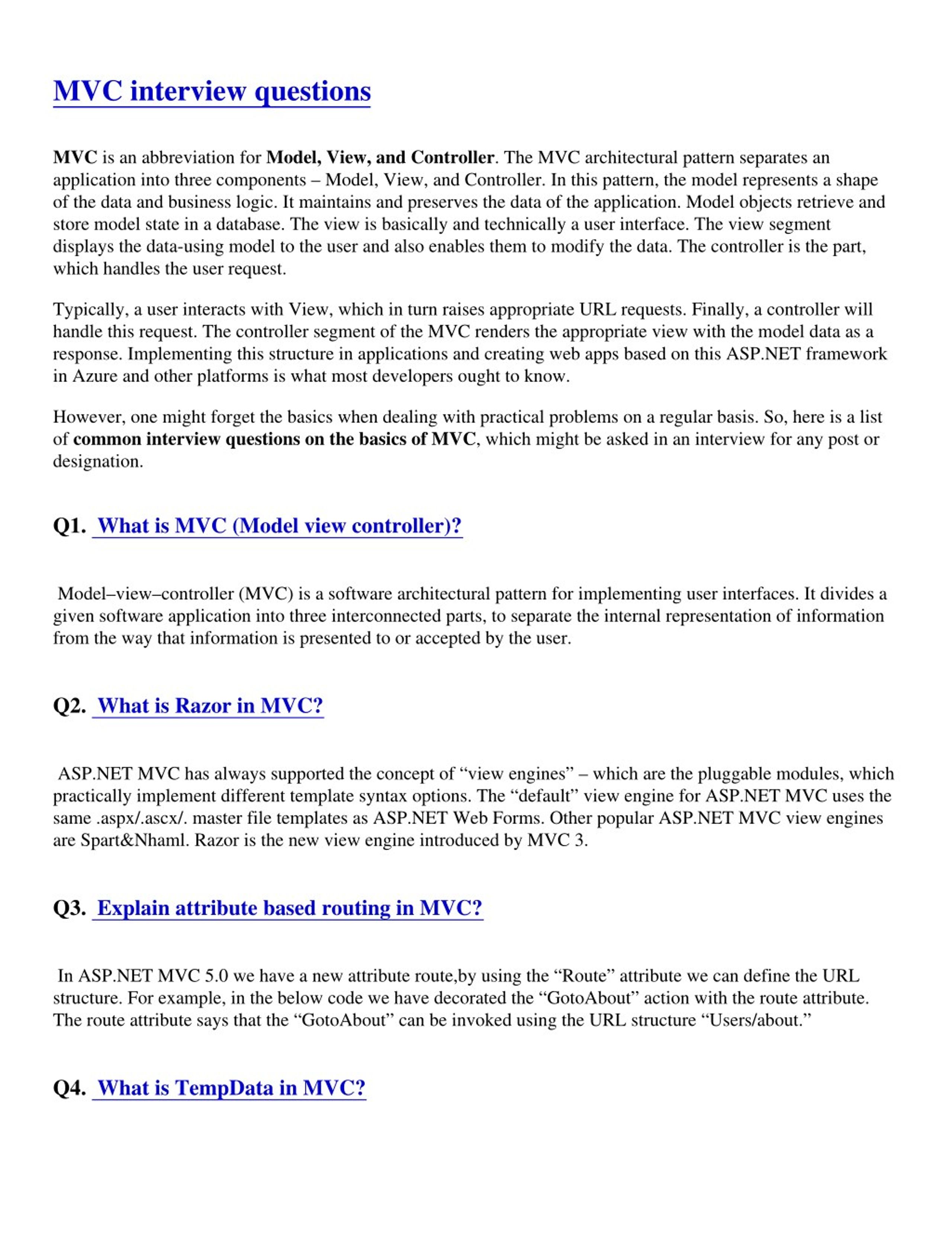 PPT - Mvc Interview Questions-PDF PowerPoint Presentation, free download - ID:8097890