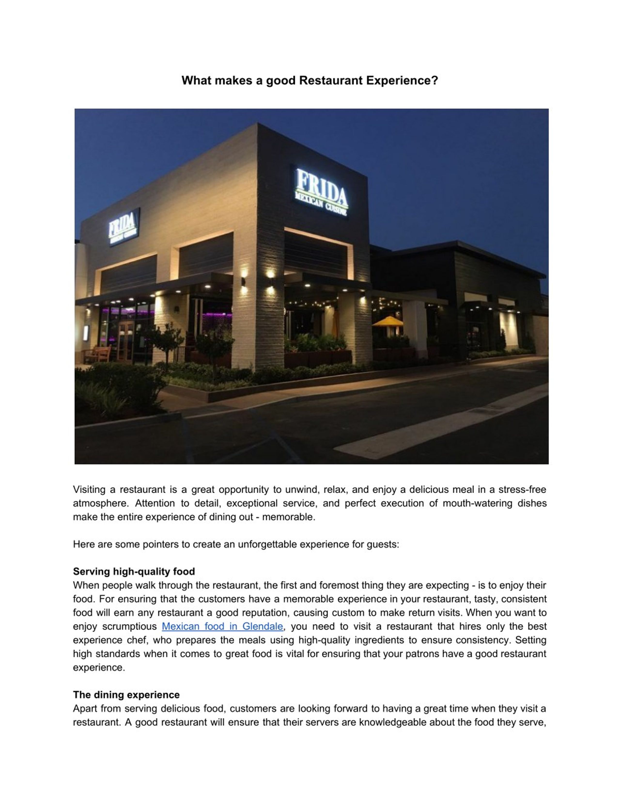 PPT - What makes a good Restaurant Experience? PowerPoint Presentation ...