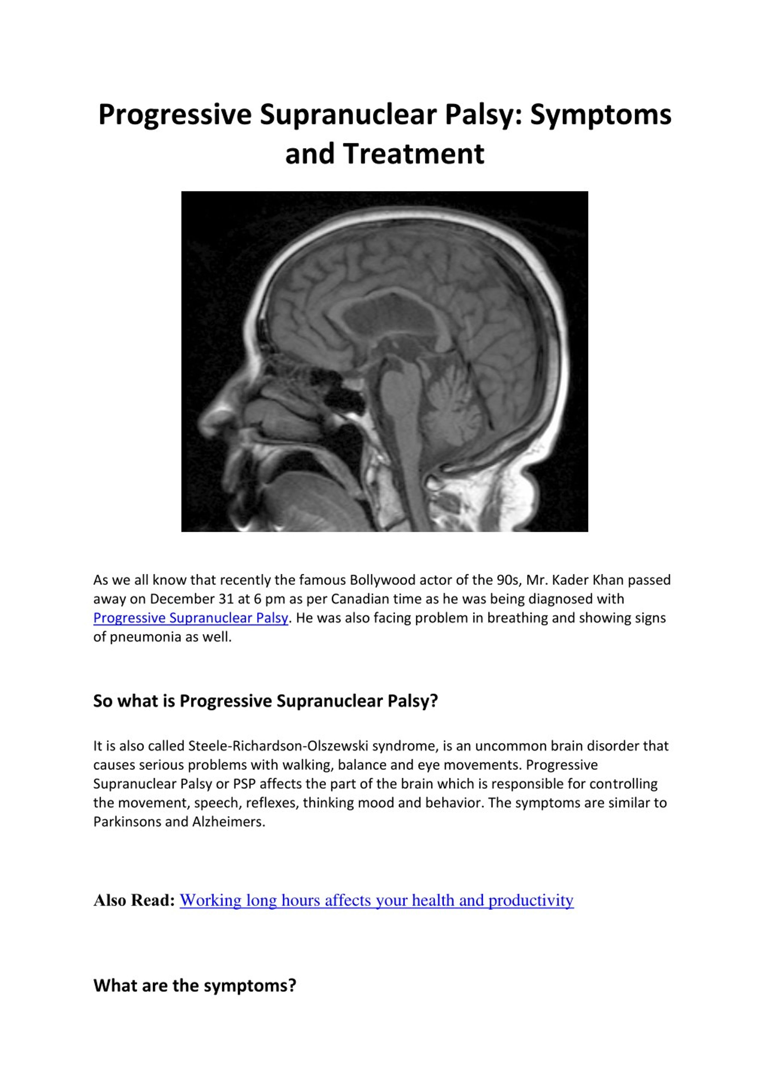 PPT - Progressive Supranuclear Palsy: Symptoms and Treatment PowerPoint ...