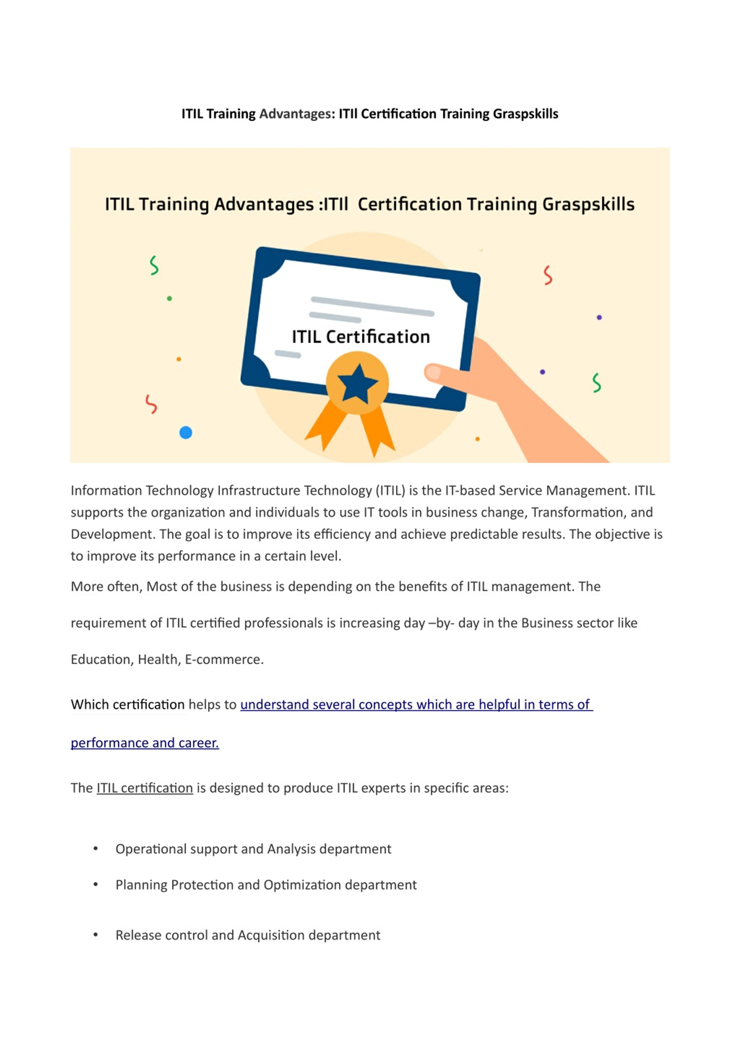 PPT - ITIL Training Advantages: ITIL Certification Training Graspskills ...