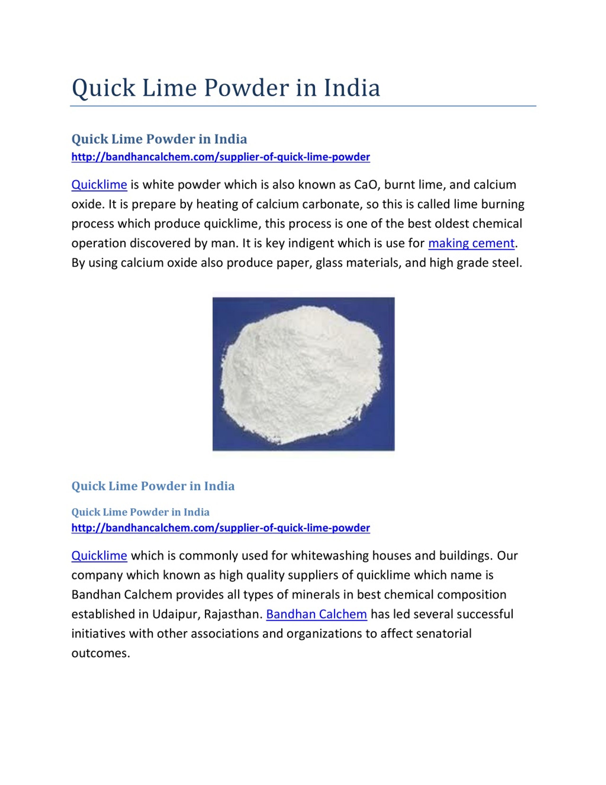 PPT - Quick Lime Powder in India PowerPoint Presentation, free download ...