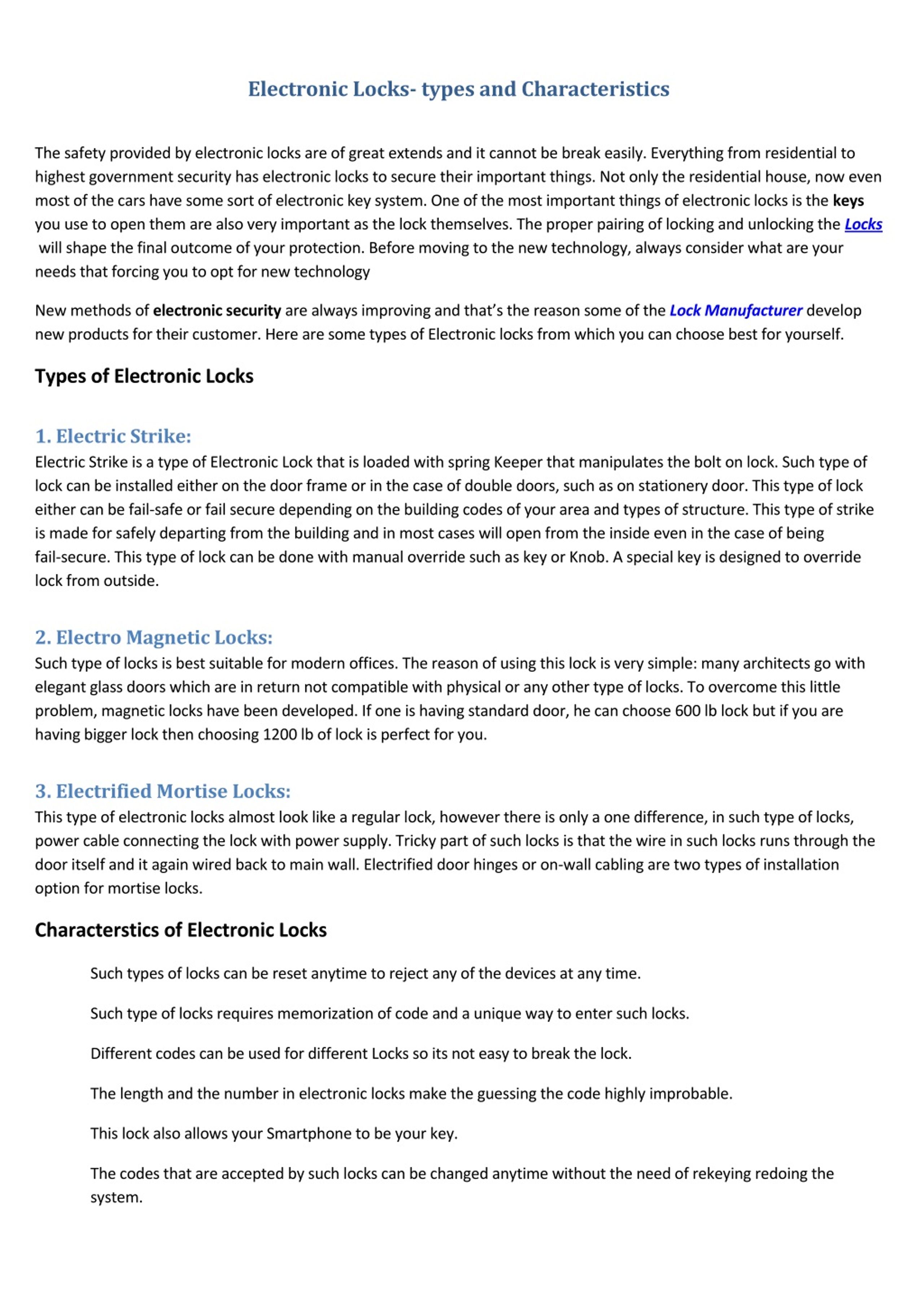 PPT - Electronic Locks- types and Characteristics PowerPoint ...