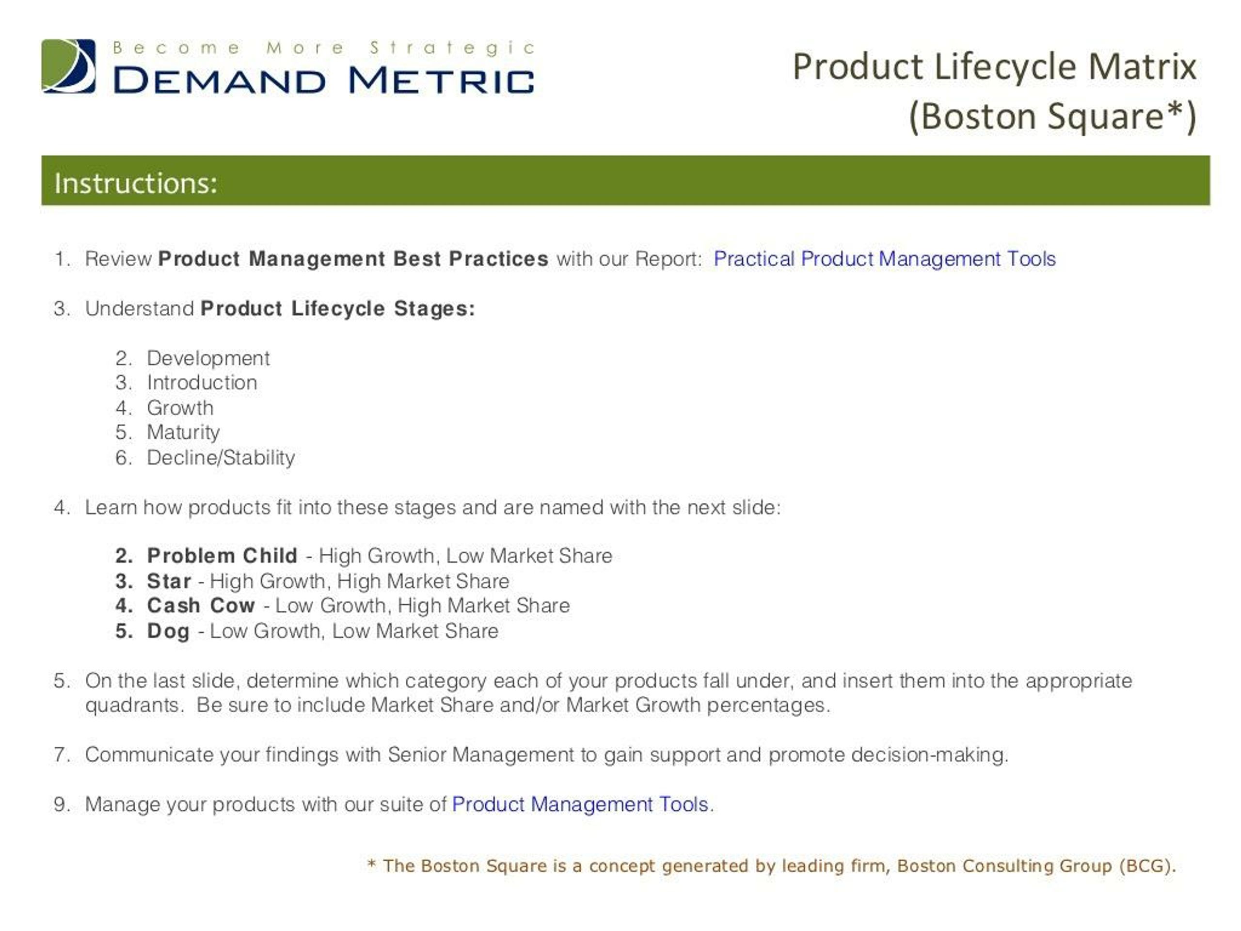 PPT - Product Lifecycle Matrix (Boston Square) PowerPoint Presentation ...