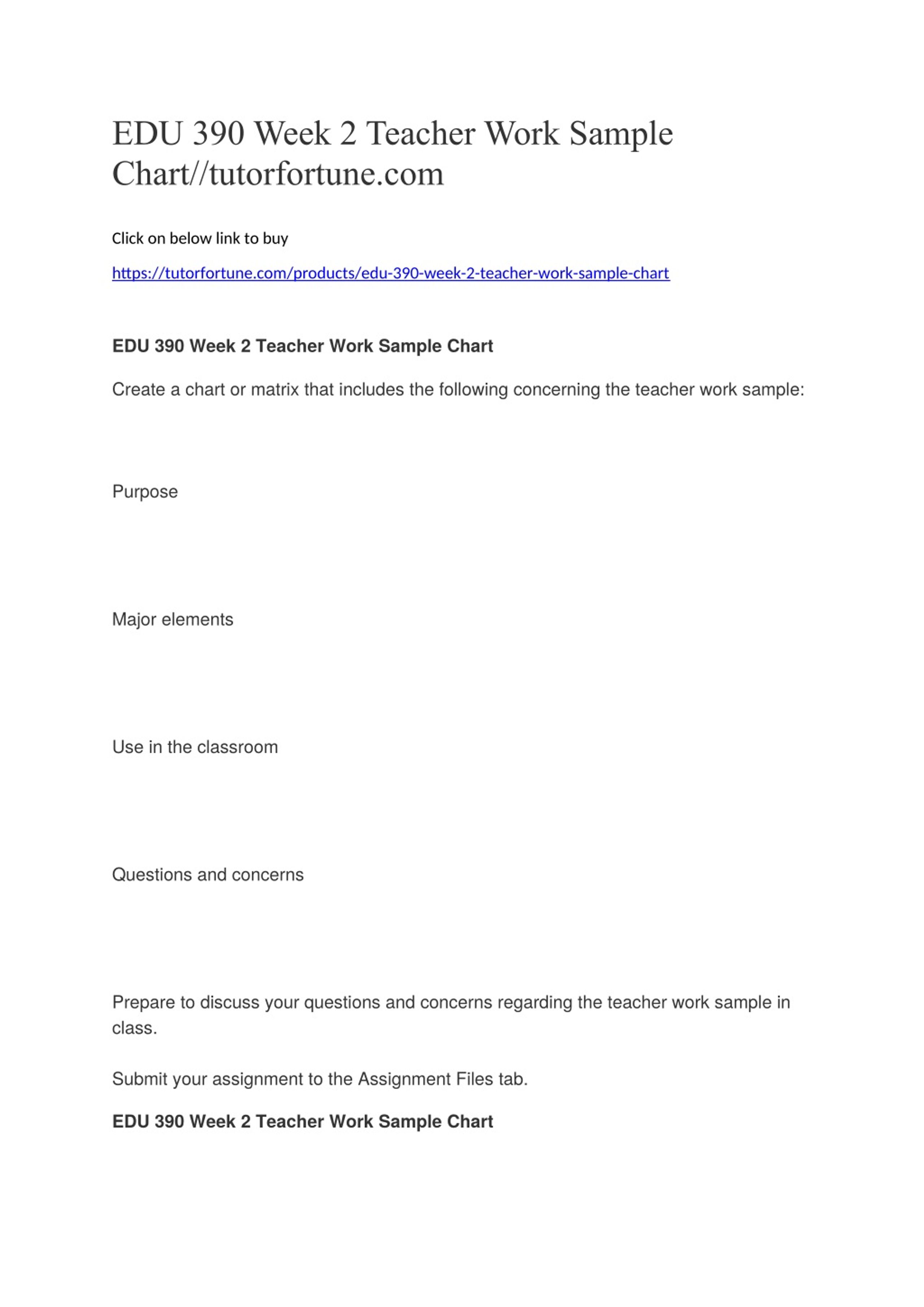 PPT - EDU 390 Week 2 Teacher Work Sample Chart//tutorfortune.com ...