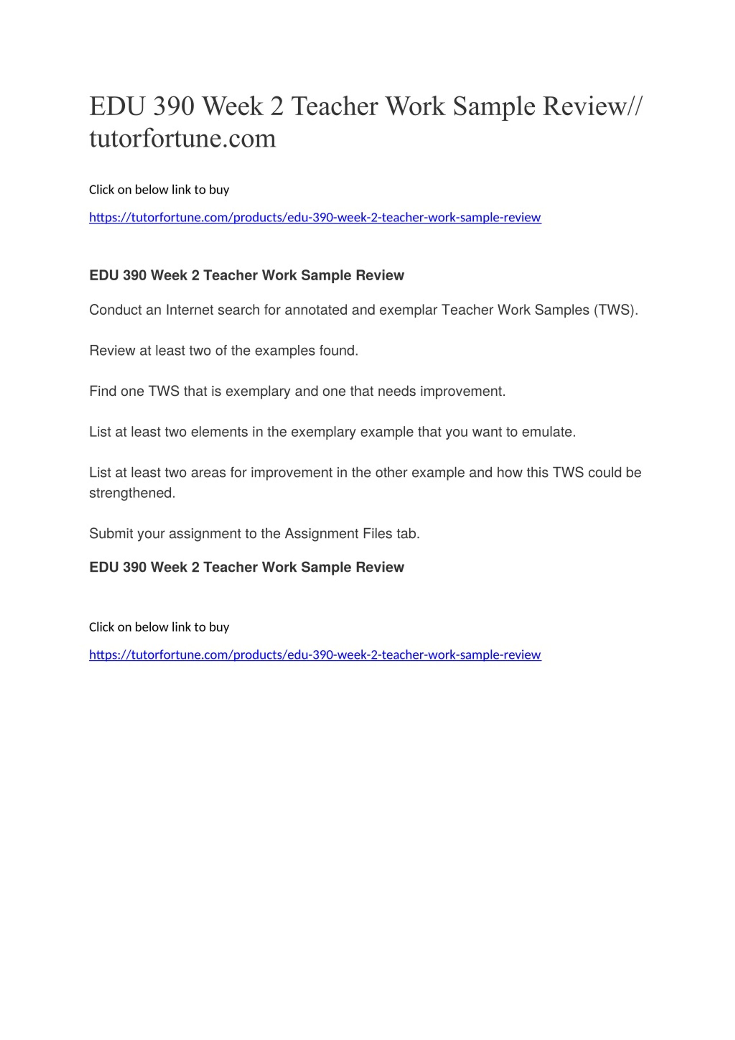 PPT - EDU 390 Week 2 Teacher Work Sample Review//tutorfortune.com ...