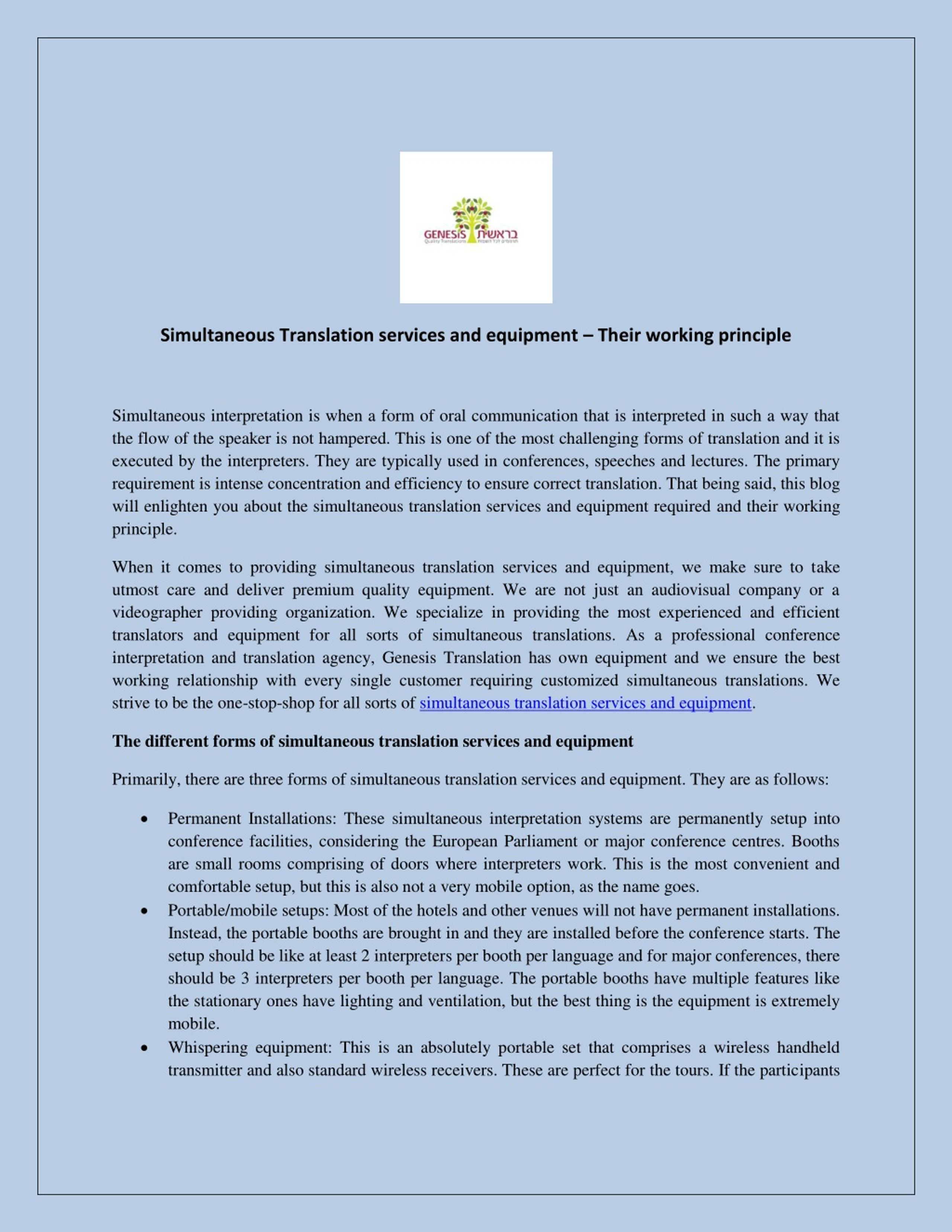 PPT - Simultaneous Translation services and equipment – Their working ...