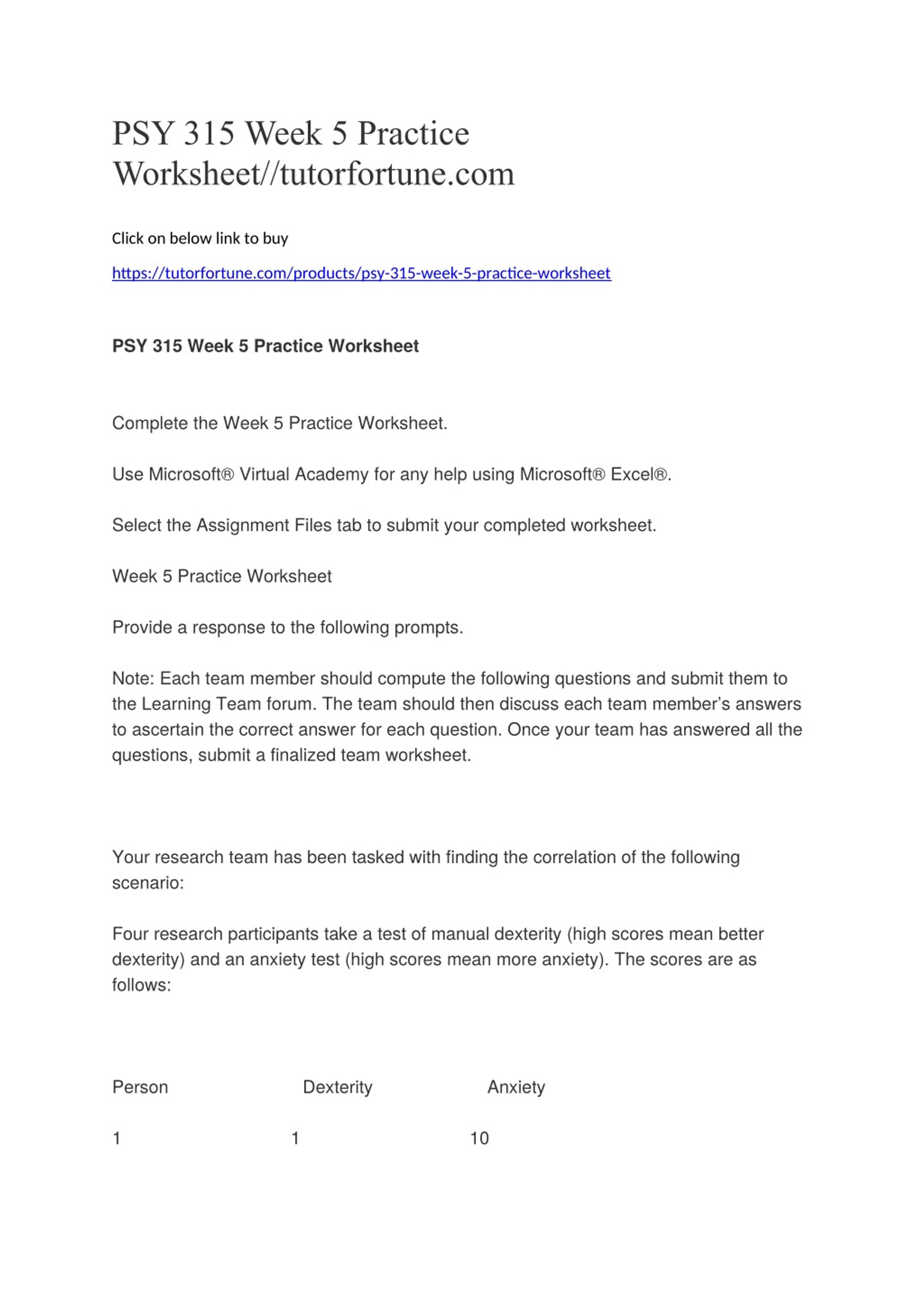 PPT - PSY 315 Week 5 Practice Worksheet//tutorfortune.com PowerPoint ...