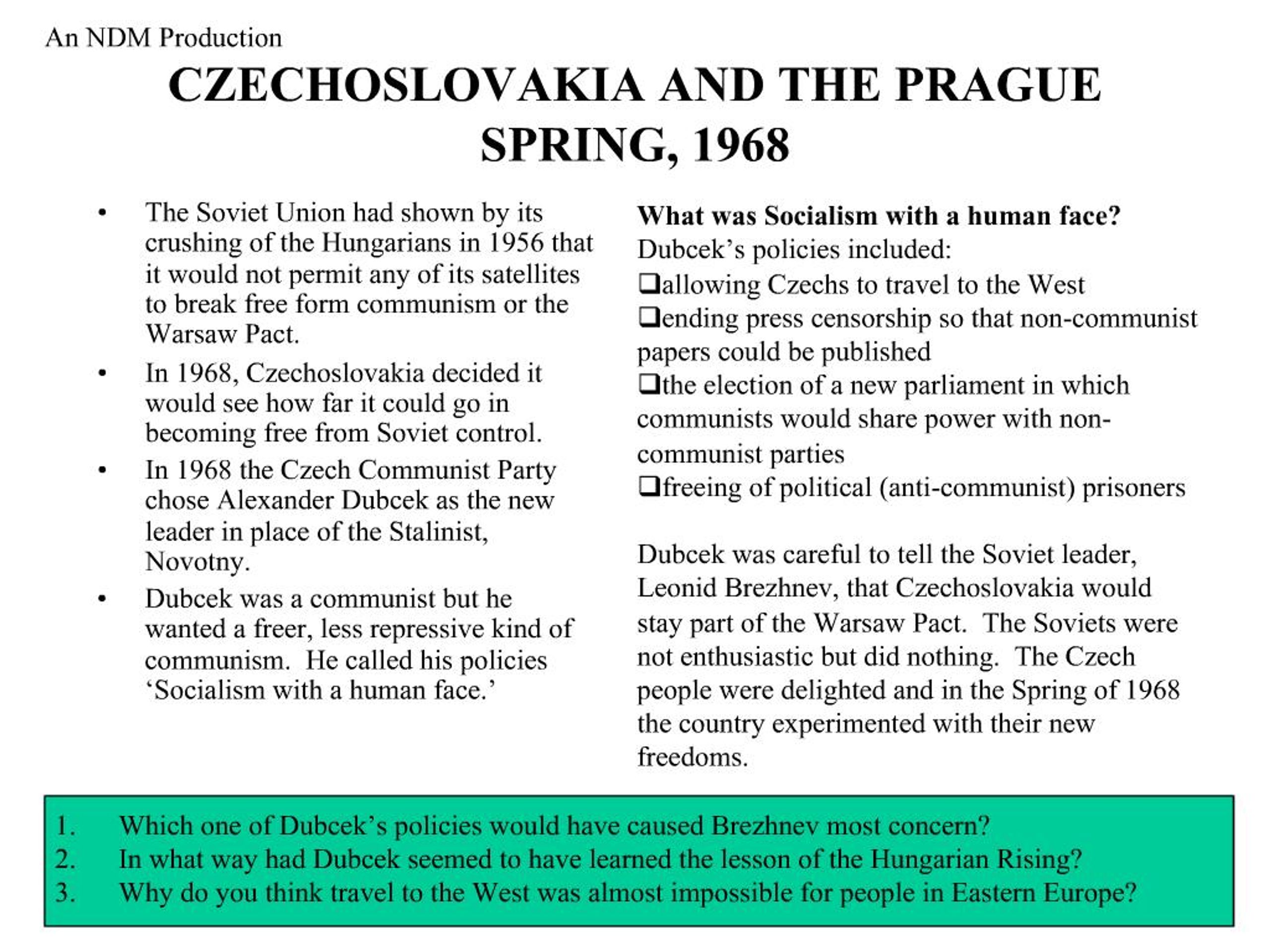 PPT - CZECHOSLOVAKIA AND THE PRAGUE SPRING, 1968 PowerPoint ...
