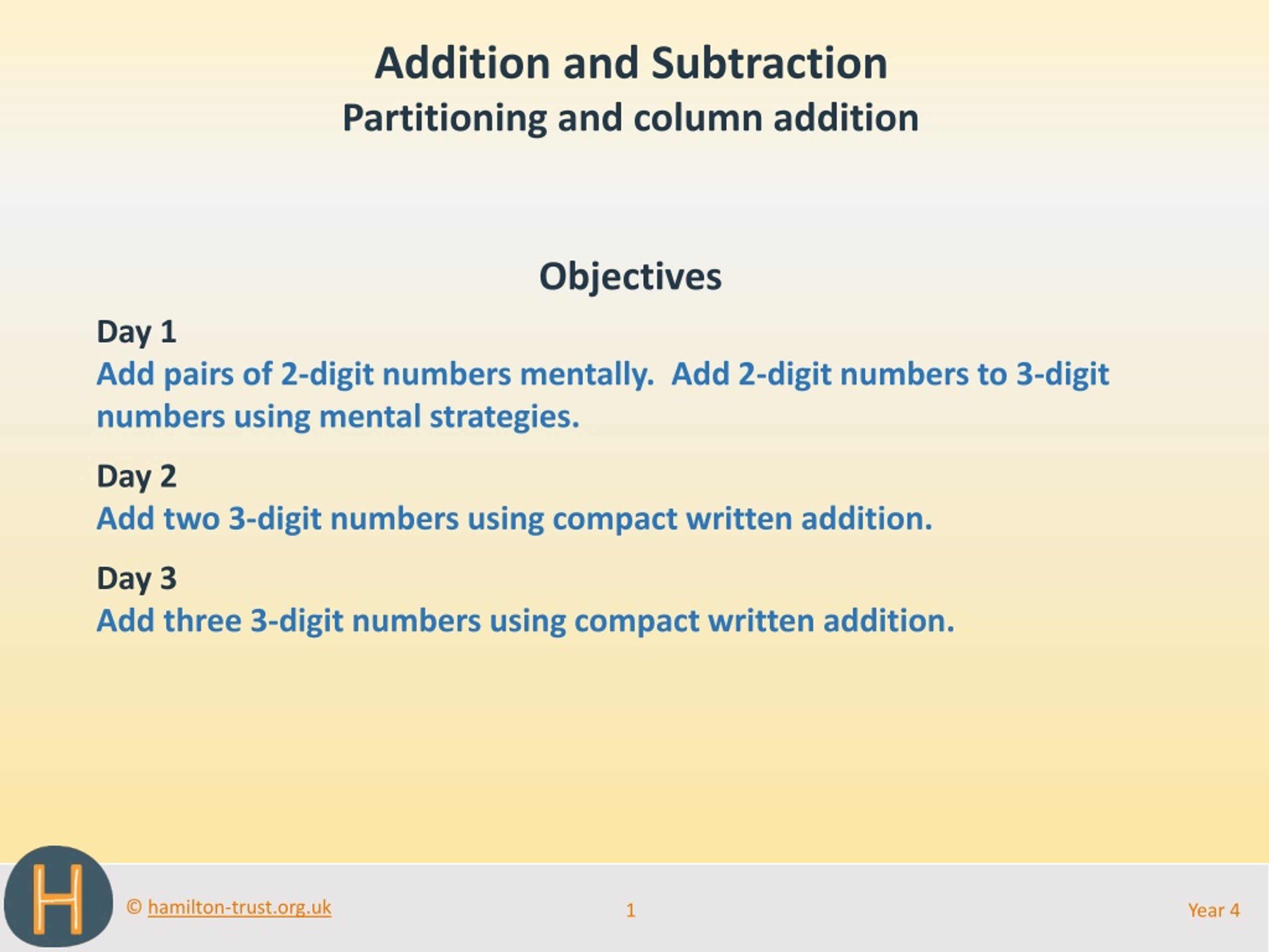 PPT - Addition and Subtraction Partitioning and column addition ...