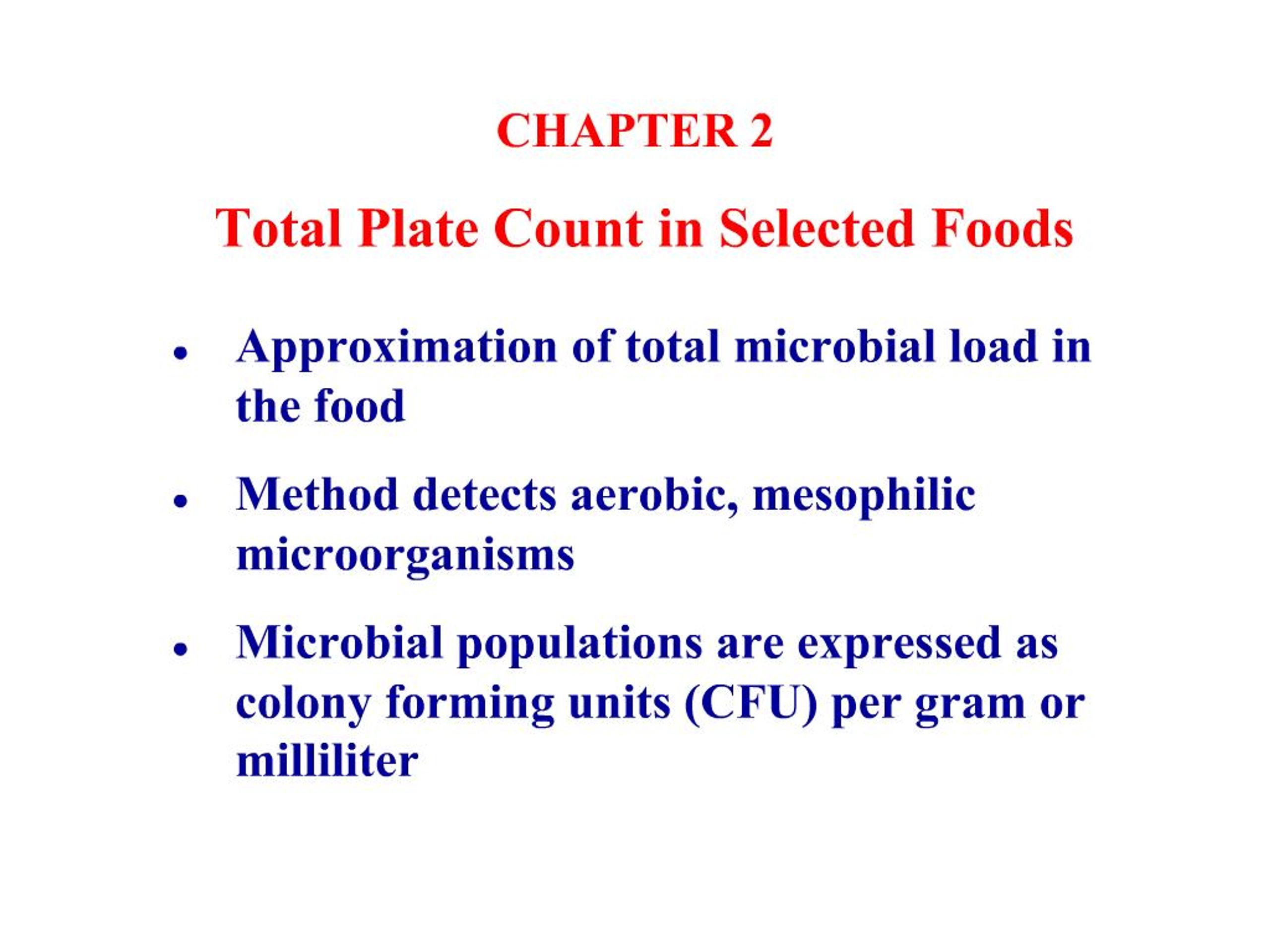 PPT - CHAPTER 2 Total Plate Count in Selected Foods PowerPoint ...